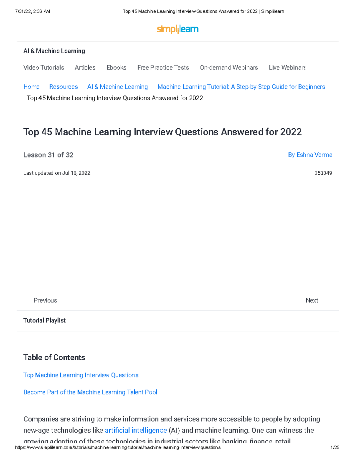 Top 45 Machine Learning Interview Questions Answered for 2022 ...