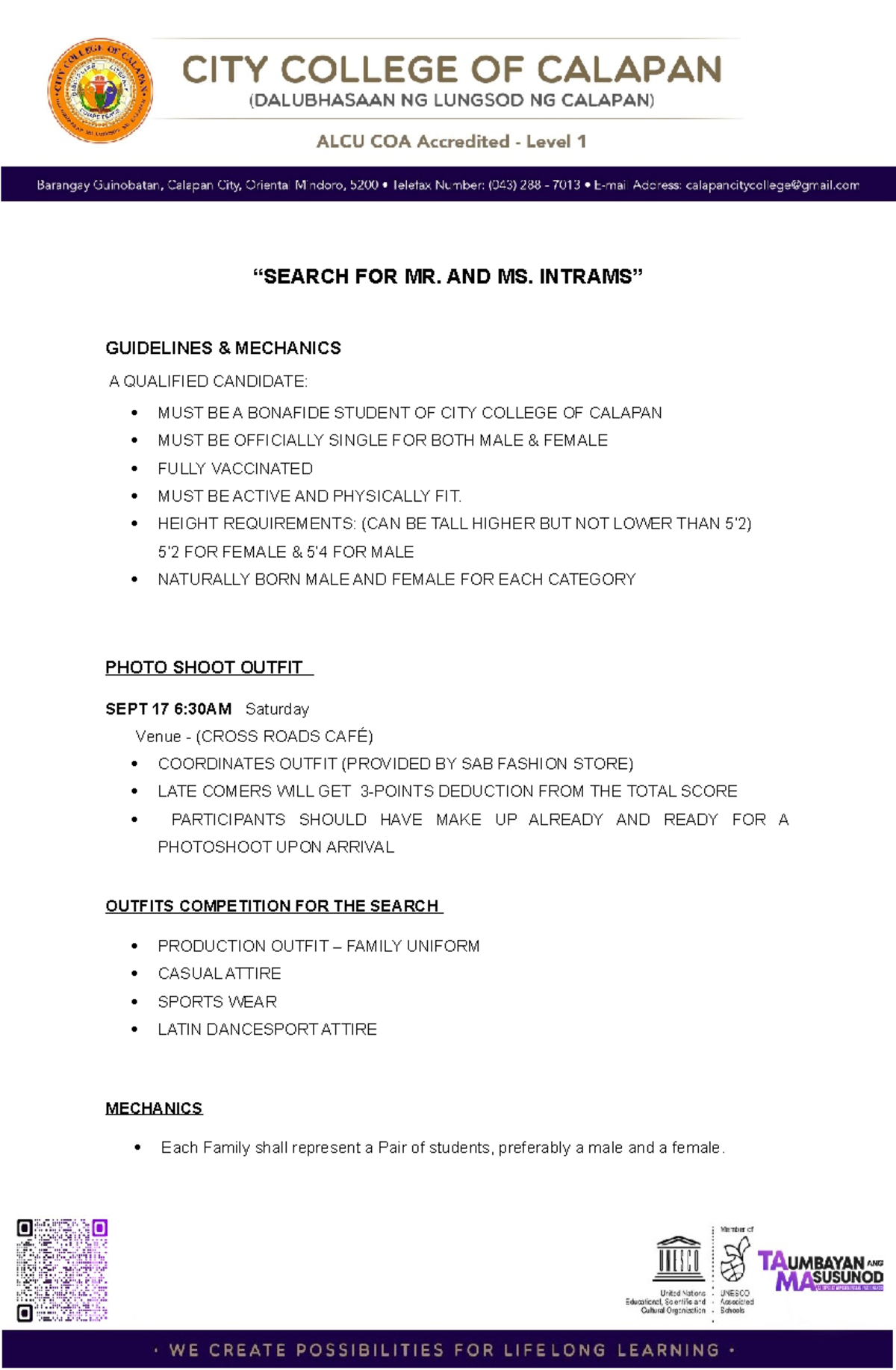 Science technology and society - “SEARCH FOR MR. AND MS. INTRAMS ...