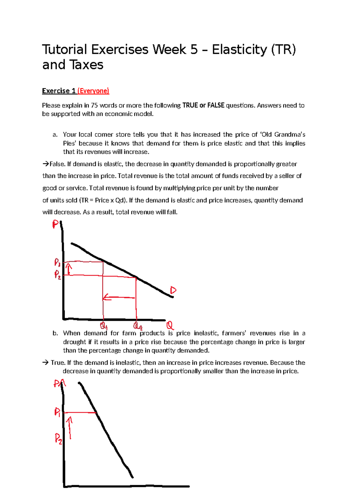 Week-5 - Principles of Economics ECON1008 - Tutorial Exercises Week 5 – Elasticity (TR) and ...