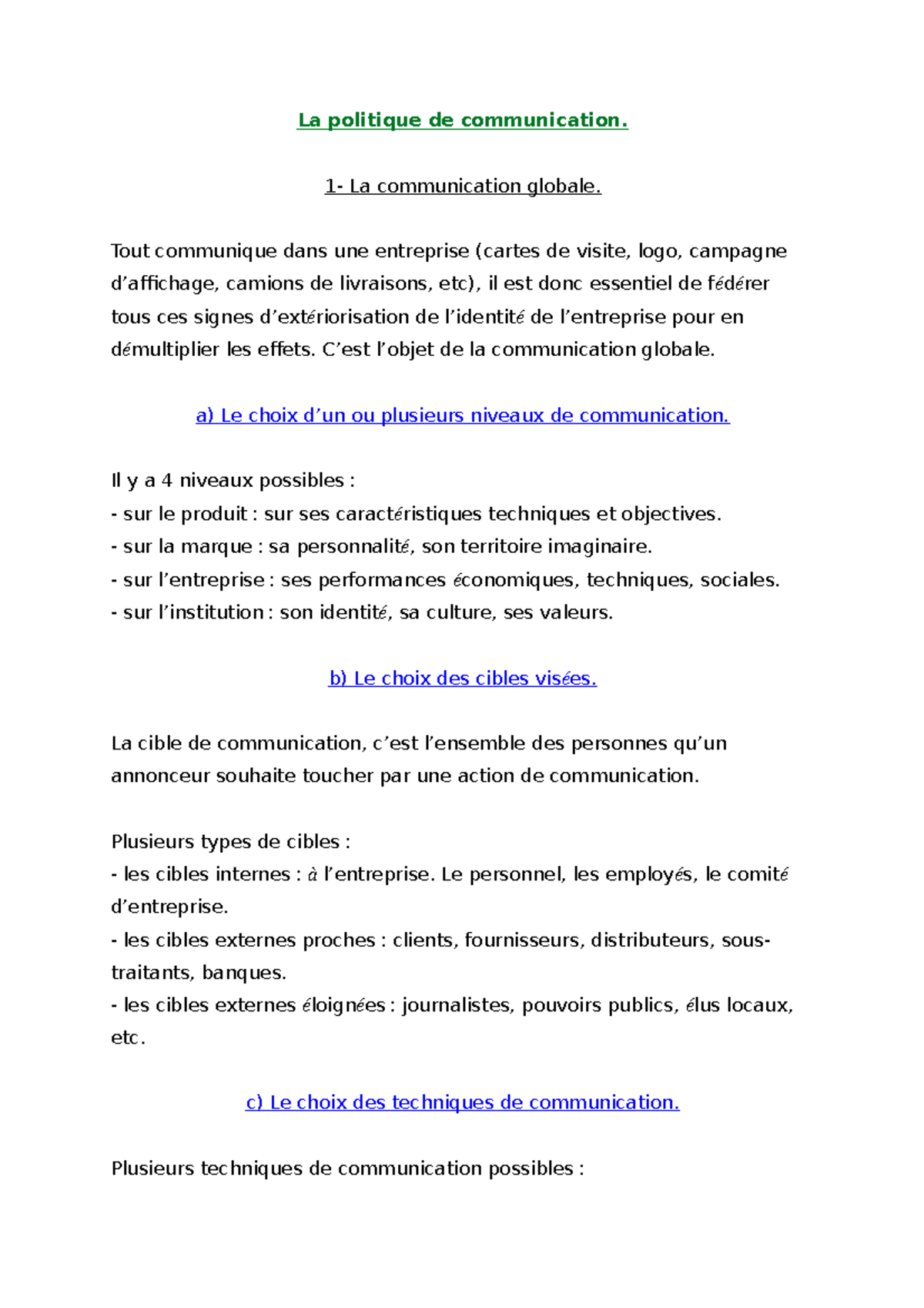 La politique de communication - 1- La communication globale. Tout ...