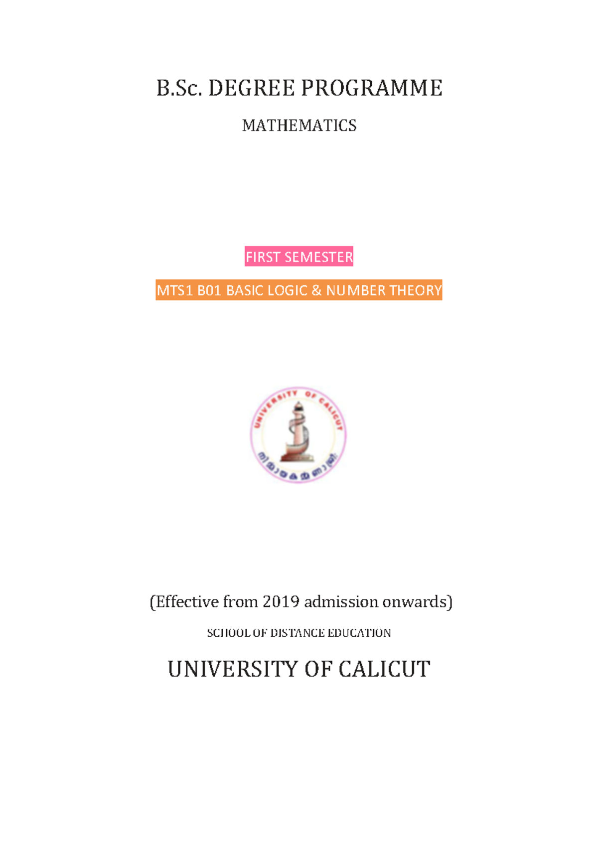 MTS1 B01 Basic Logic & Number Theory - Bsc maths - Studocu