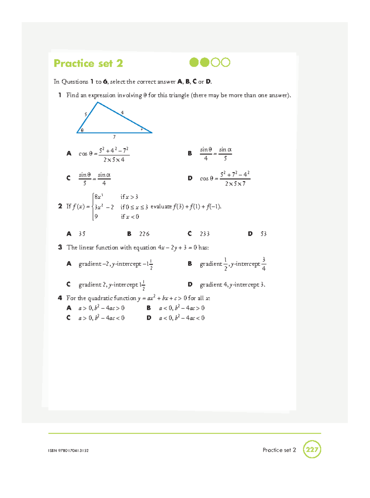 Practice Set 2 - ISBN 9780170413152 Practice set 2 227 Practice set 2 In Questions 1 to 6 ...