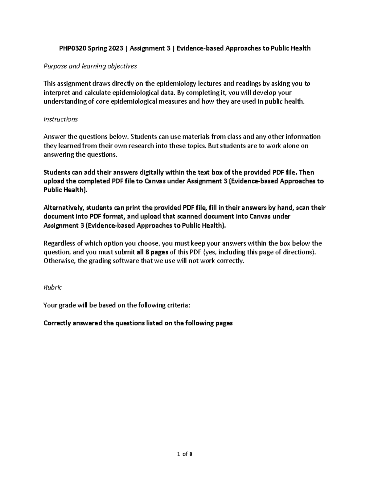 Assignment 3 Evidence-based approaches to public health - PHP0320 ...