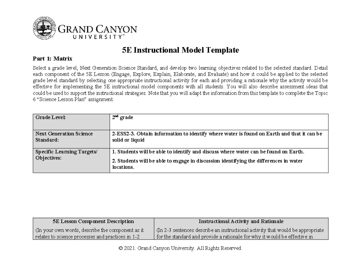 T2 ELM 361 RS 5E Instructional Model Template - 5E Instructional Model ...