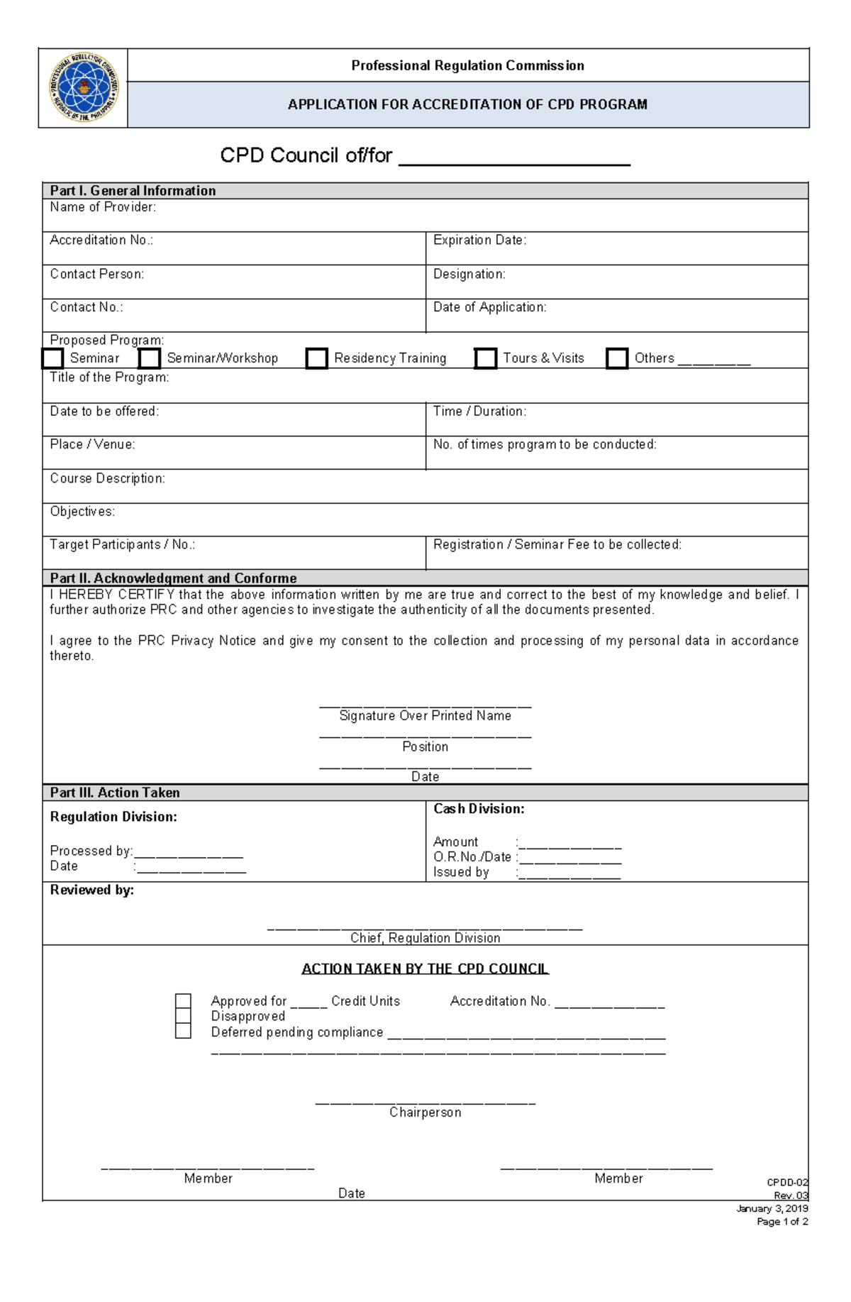 CPDD-02 Rev 03 CPD Program - CPDD- Rev. 03 January 3, 2019 Page 1 of 2 ...