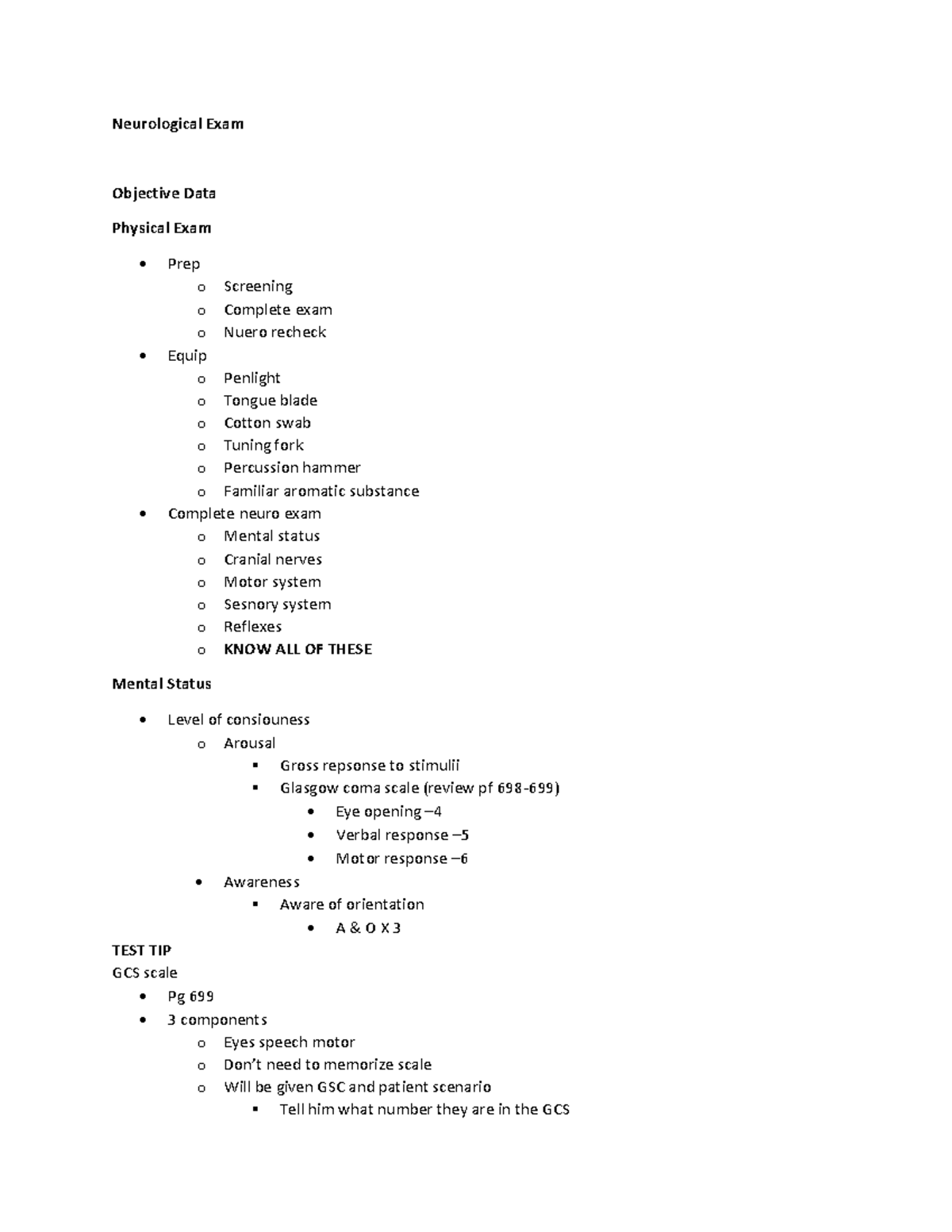Neuro Exam - Neurological Exam Objective Data Physical Exam • • • Prep ...