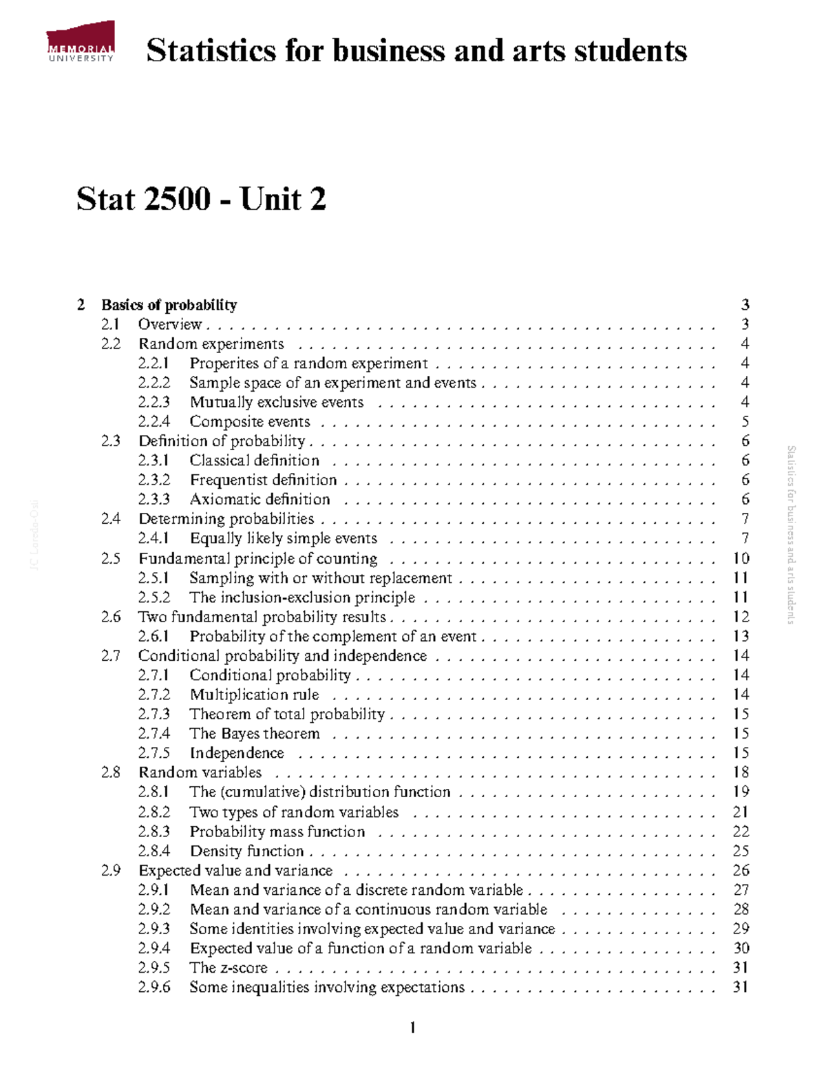 Unit2 notes - .... - Statistics for business and arts students JC ...