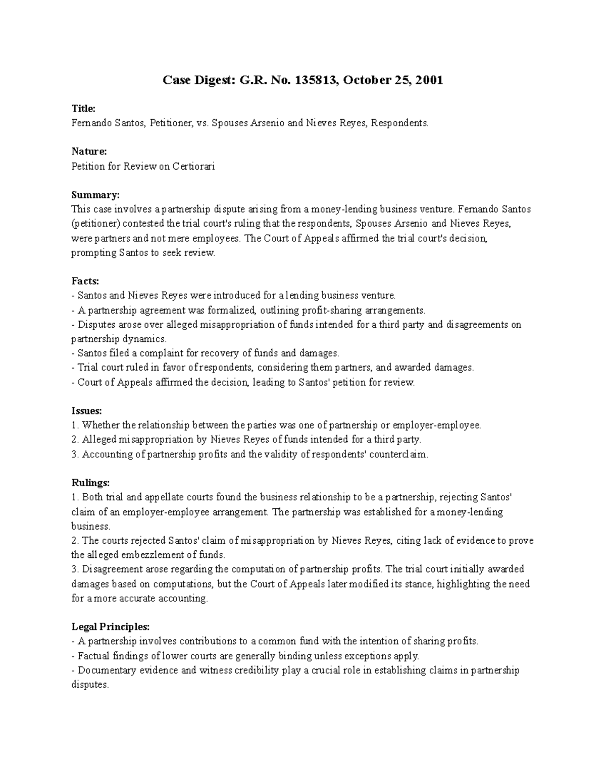 CASE Digest - Case Digest: G. No. 135813, October 25, 2001 Title ...