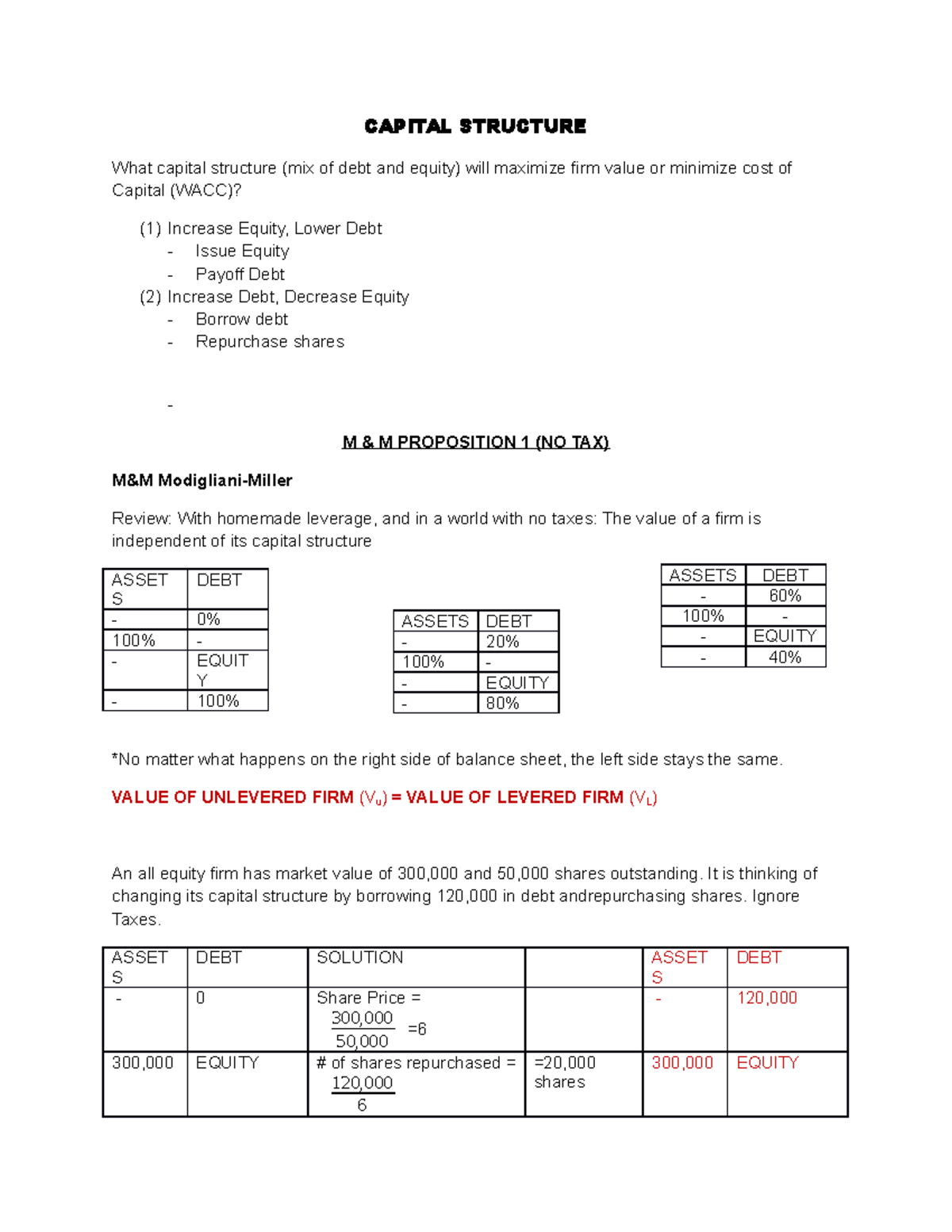 Capital Structure M&M - M & M Proposition - CAPITAL STRUCTURE What ...