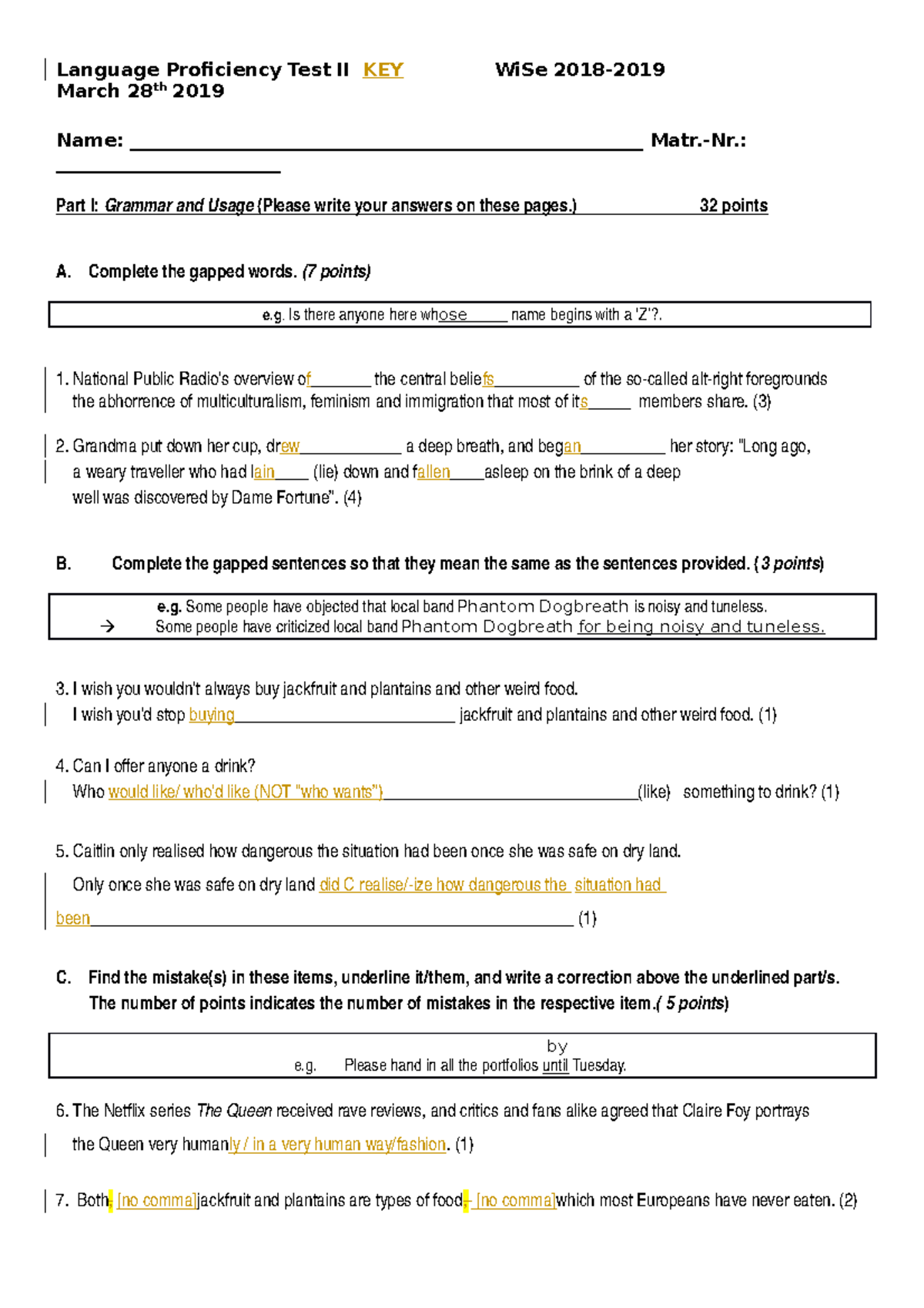 LPT March 28 2019 , KEY - Übungen - Language Proficiency Test II KEY ...