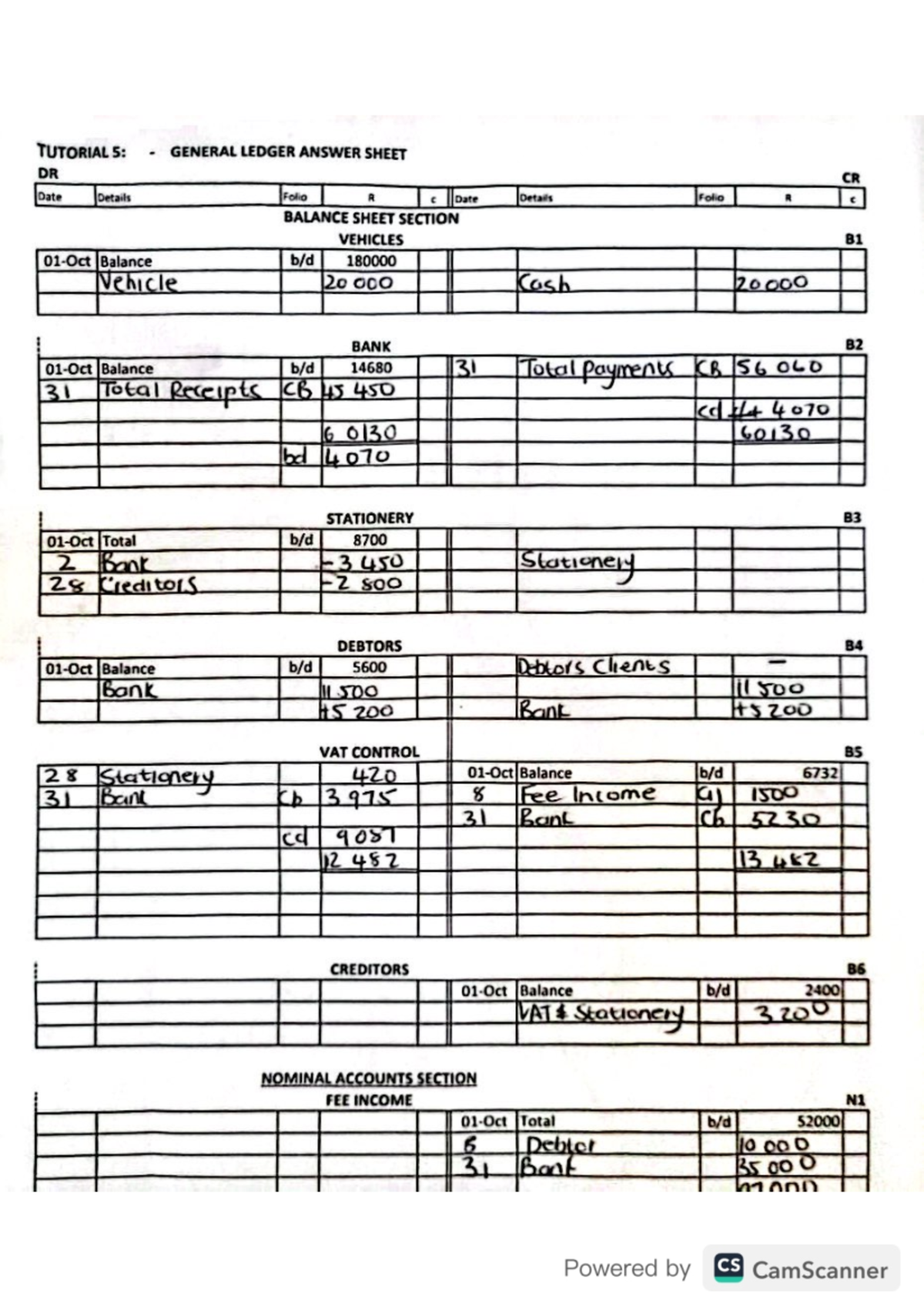 Tutorial 5 - MEMO - TUTORIAL 5: GENERAL LEDGER ANSWER SHEET DR CR Date Details Folio R C Date ...