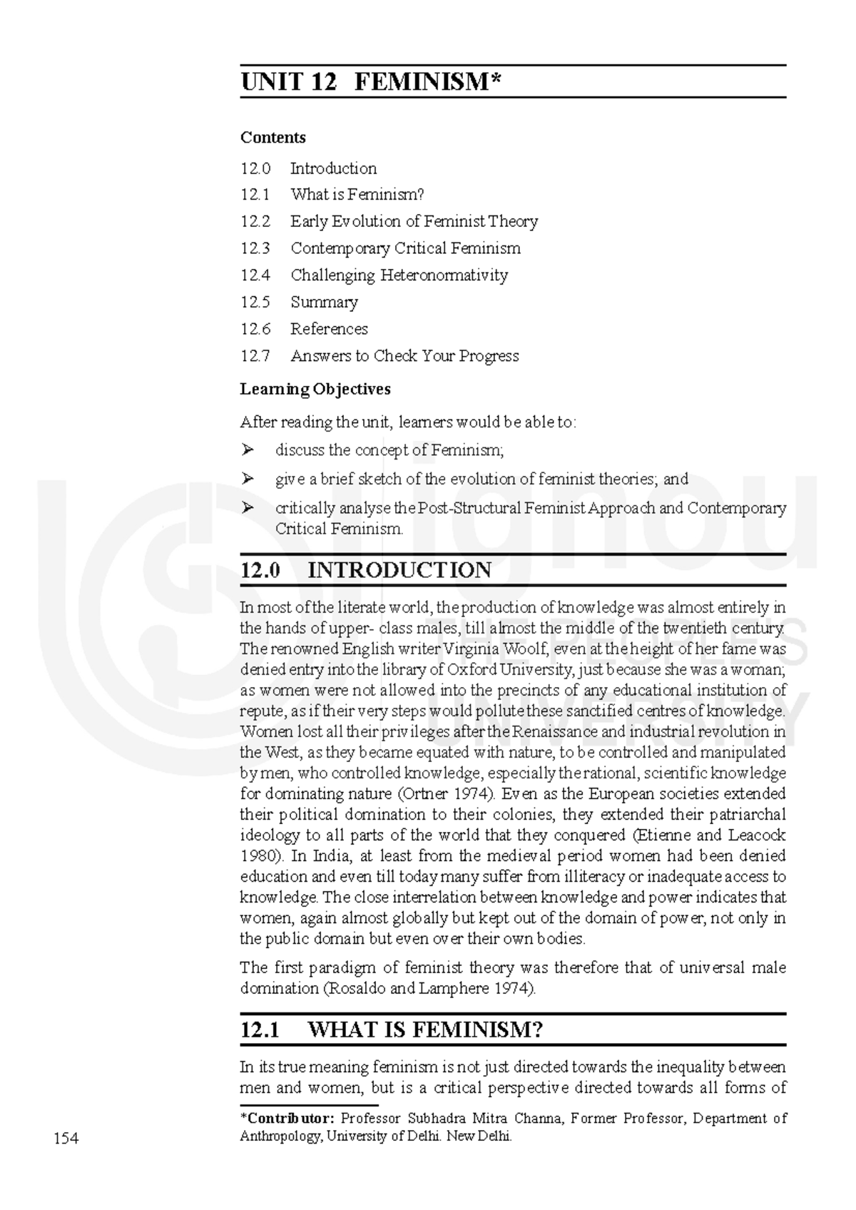 Feminism - Egyan - Contemporary Theories UNIT 12 FEMINISM* Contents 12 ...