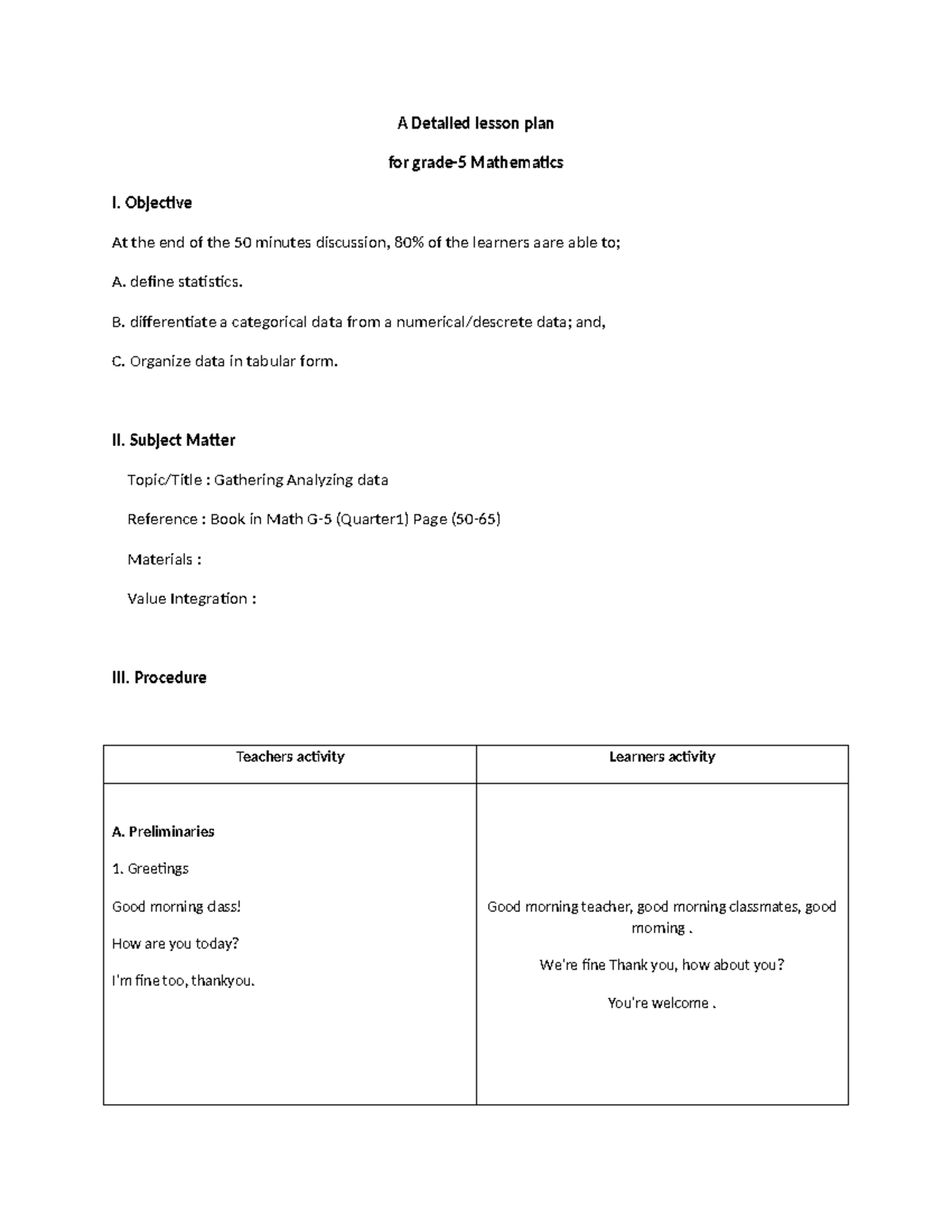 Math Lesson Plan-honeylyn - A Detailed lesson plan for grade-5 ...