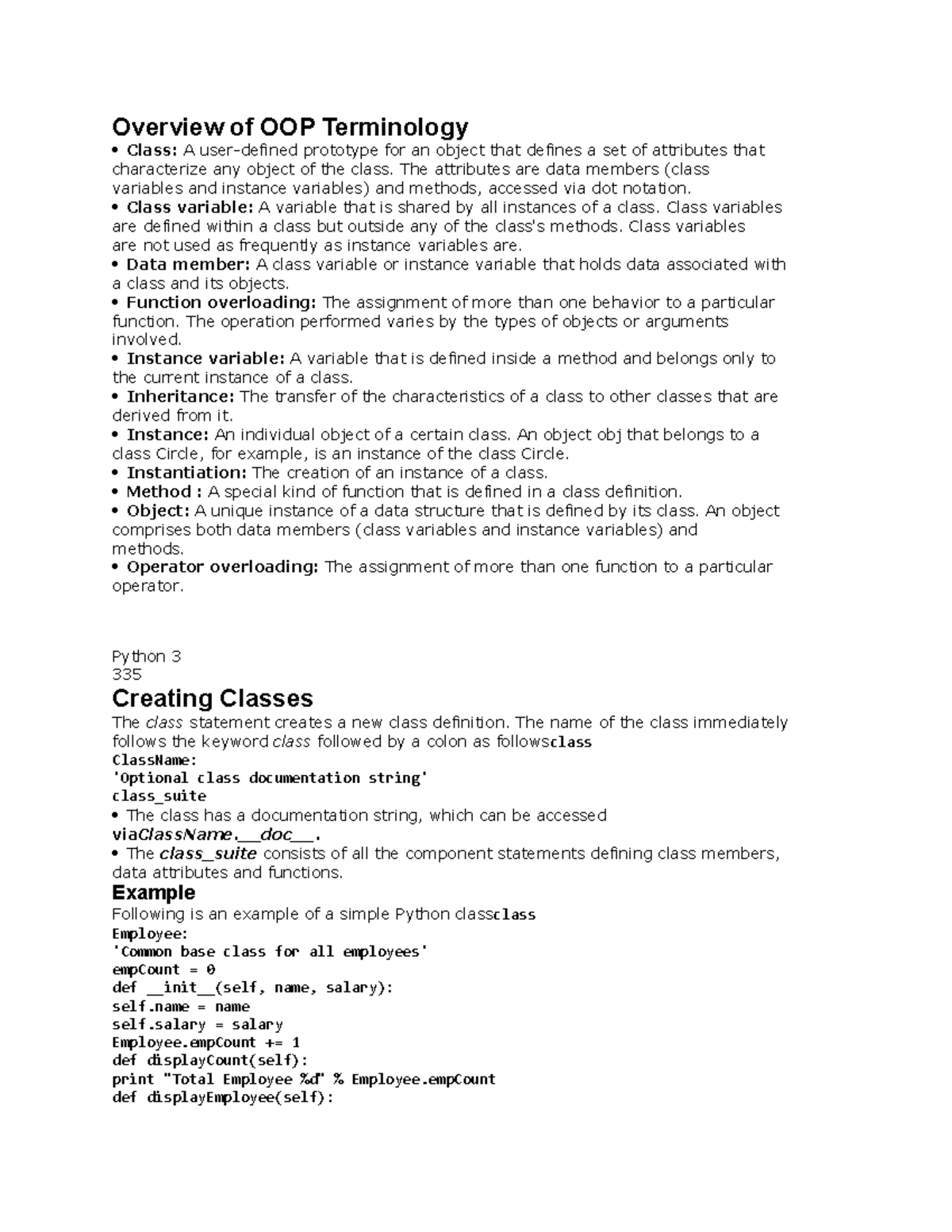 Overview of OOP Terminology - Overview of OOP Terminology Class: A user-defined prototype for an ...