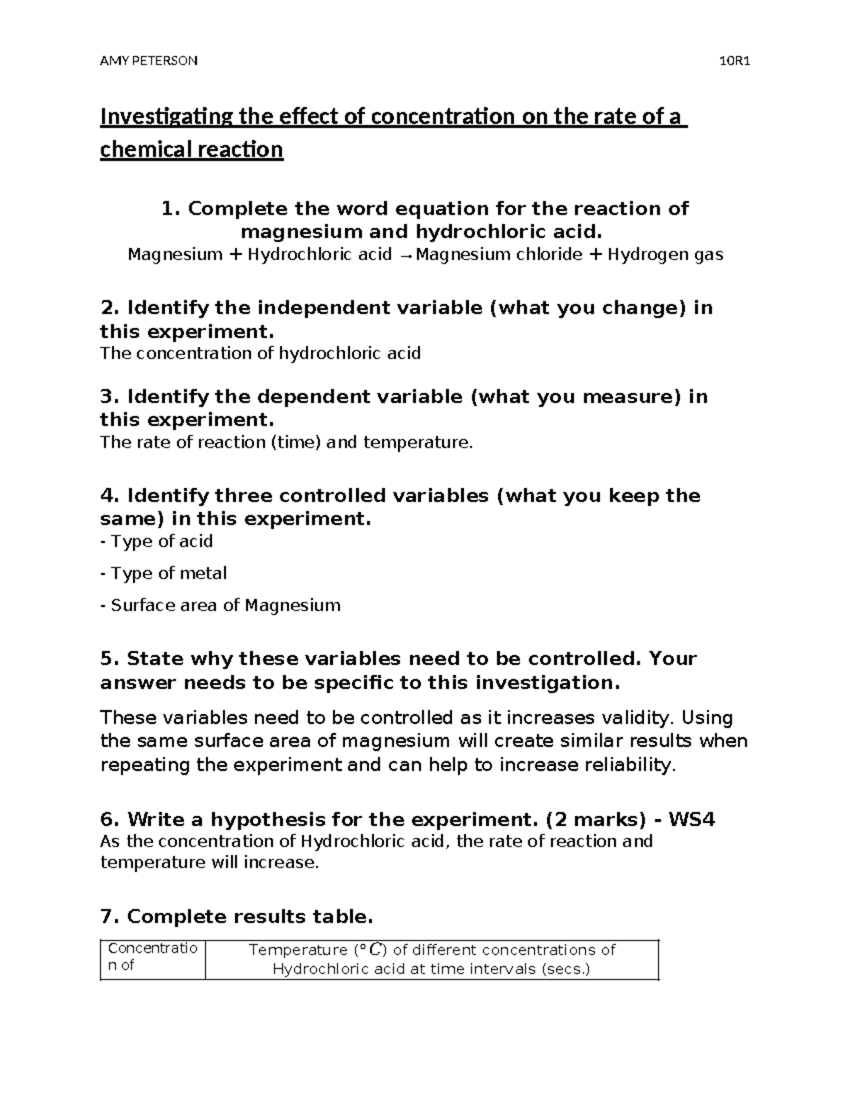 Chemical Investigation assessment - Investigating the effect of ...