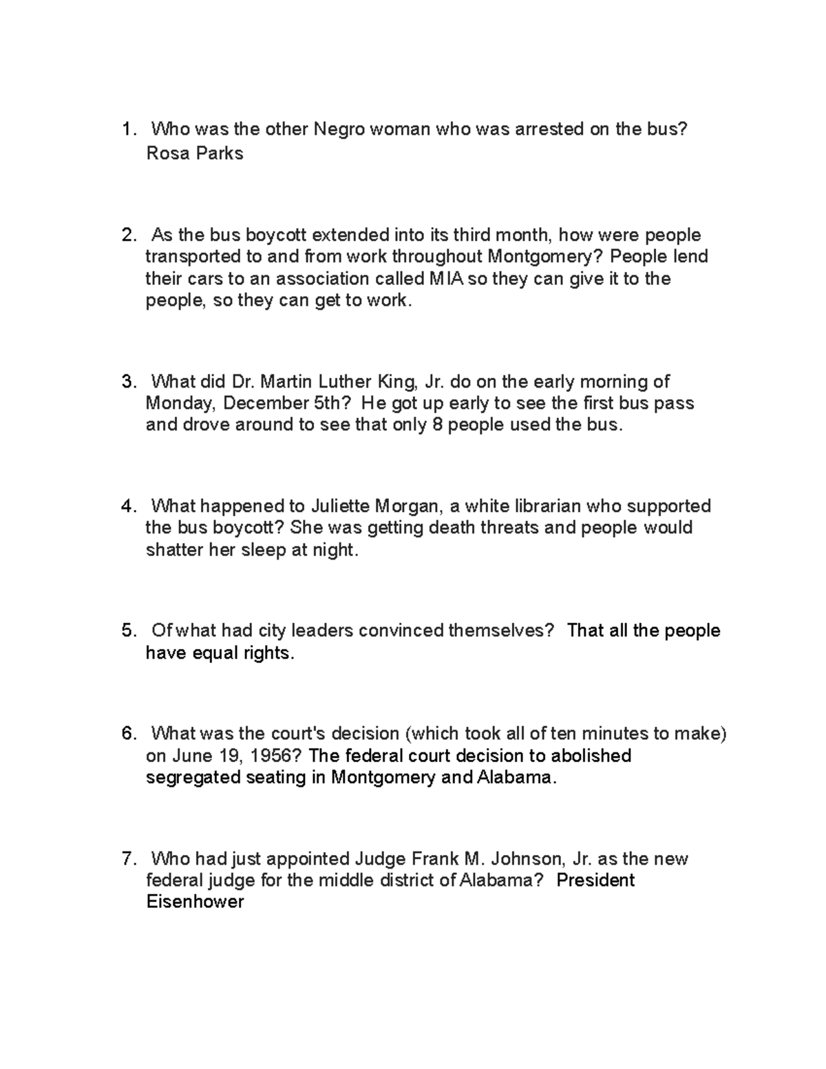 Colvin Final Quiz (Open Notes) - 1. Who was the other Negro woman who ...
