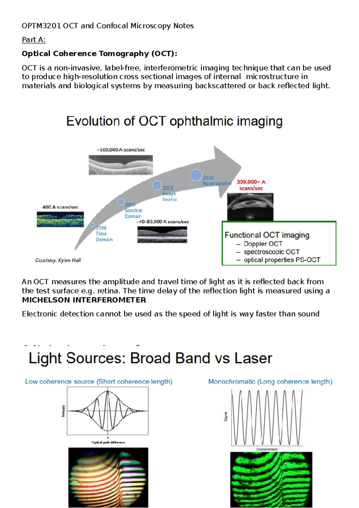 OPTM3201 OCT and Confocal Microscopy Notes - An OCT measures the ...