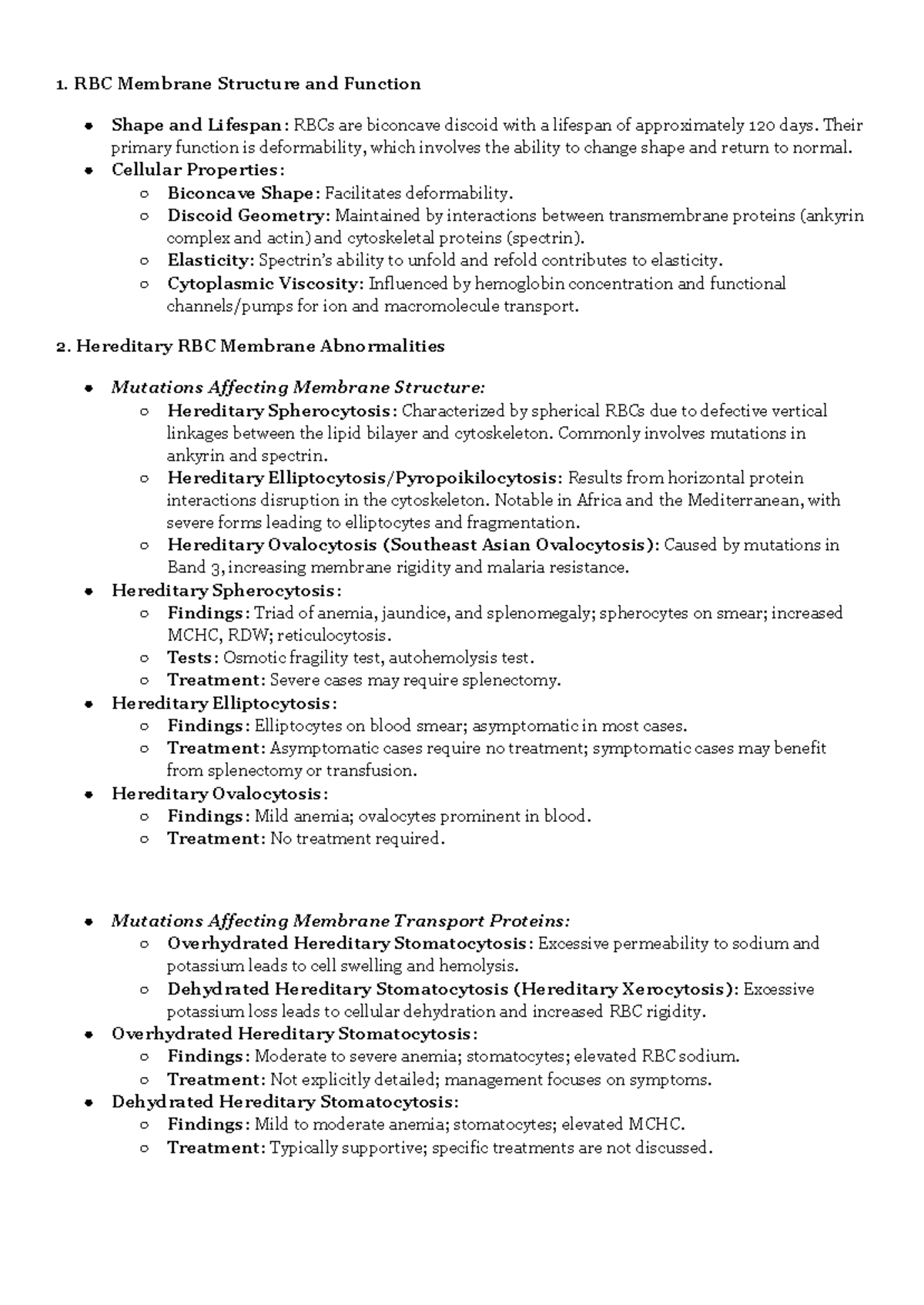 Hema 14-16 - Short recap only - RBC Membrane Structure and Function ...