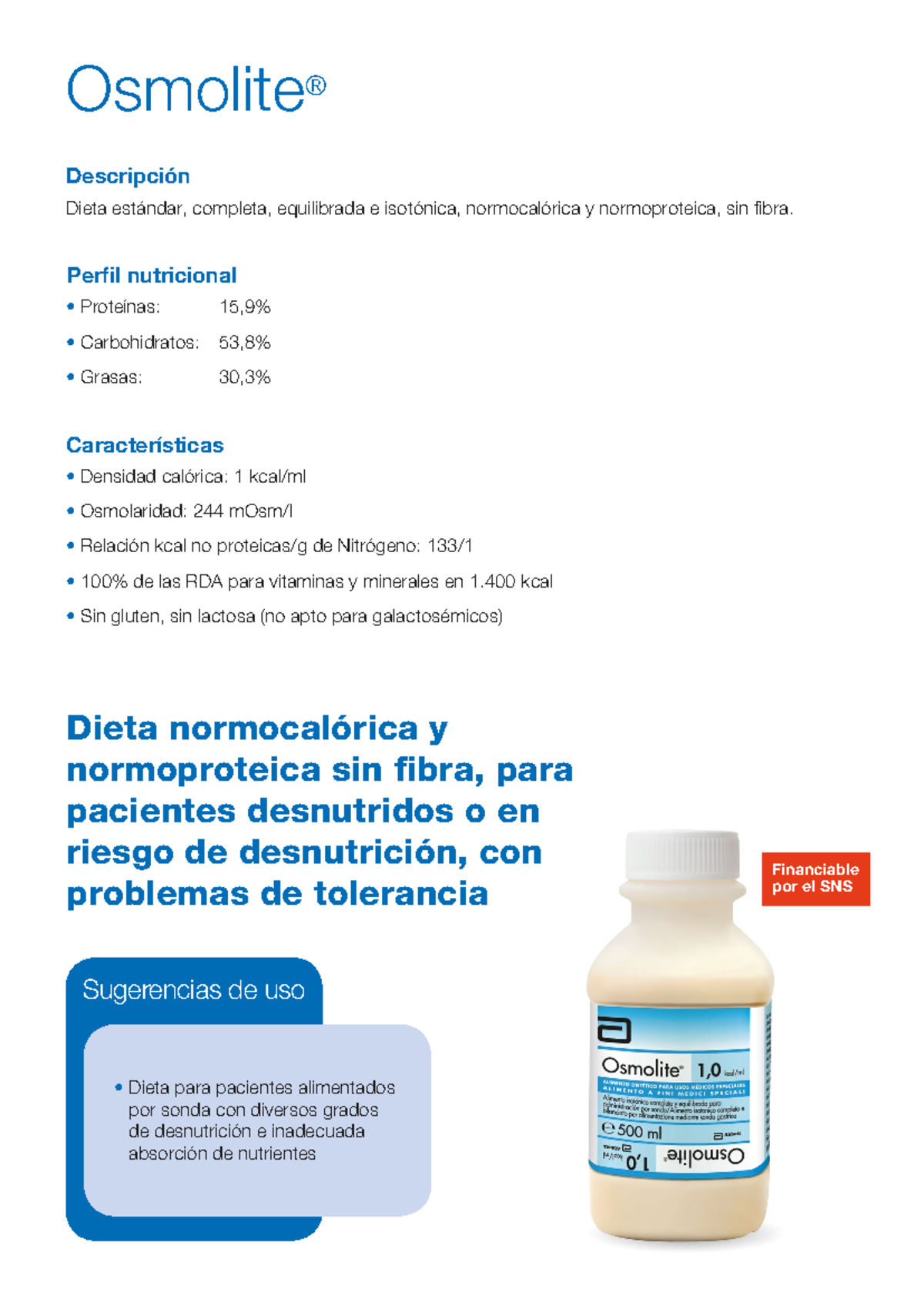 Nutricion (adulta e infantil) Dietas estandar por sonda Sin fibra ...