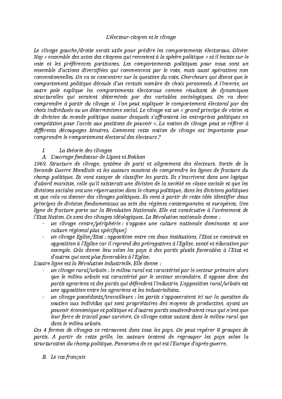 L’électeur-citoyen et le clivage - L’électeur-citoyen et le clivage Le ...