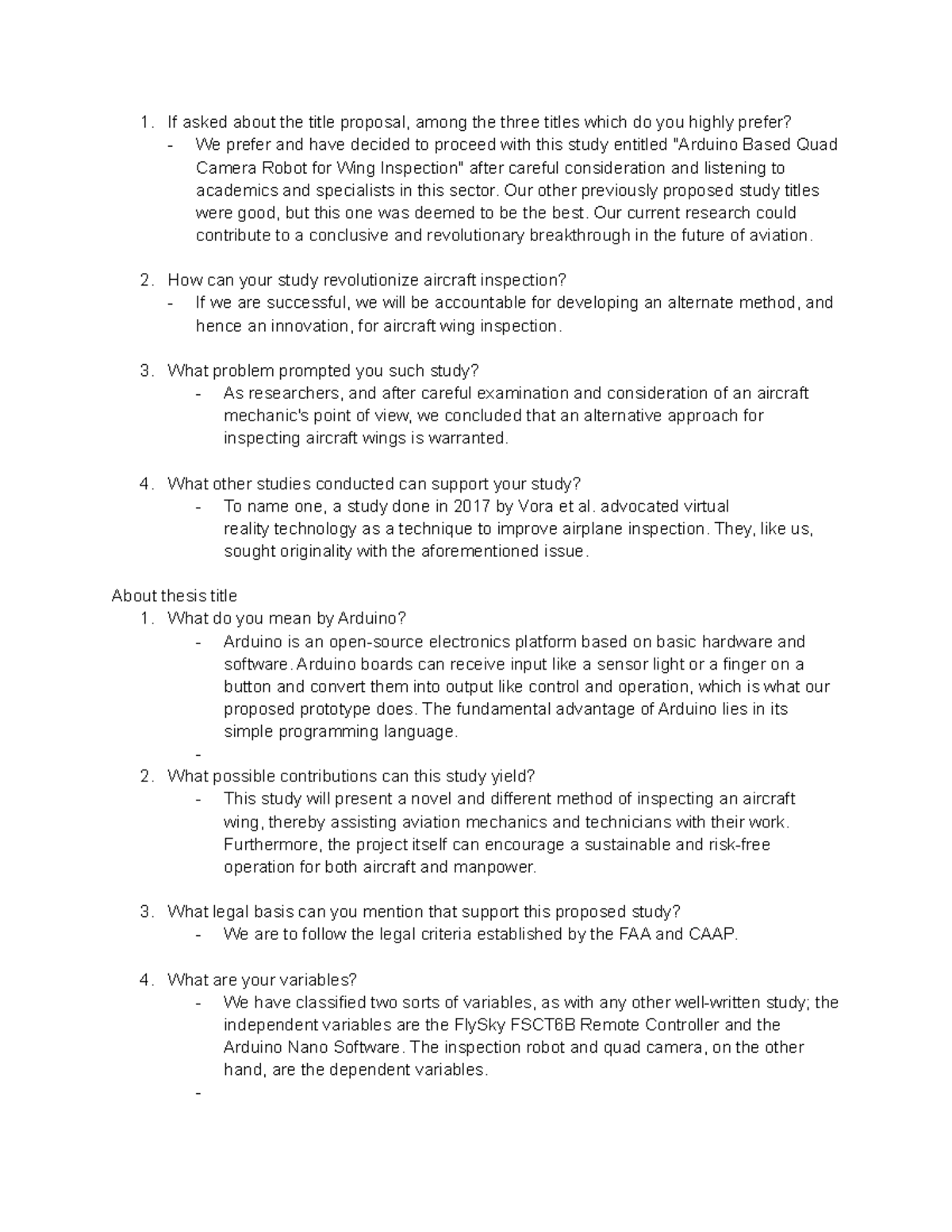 Possible questions for defense - If asked about the title proposal ...