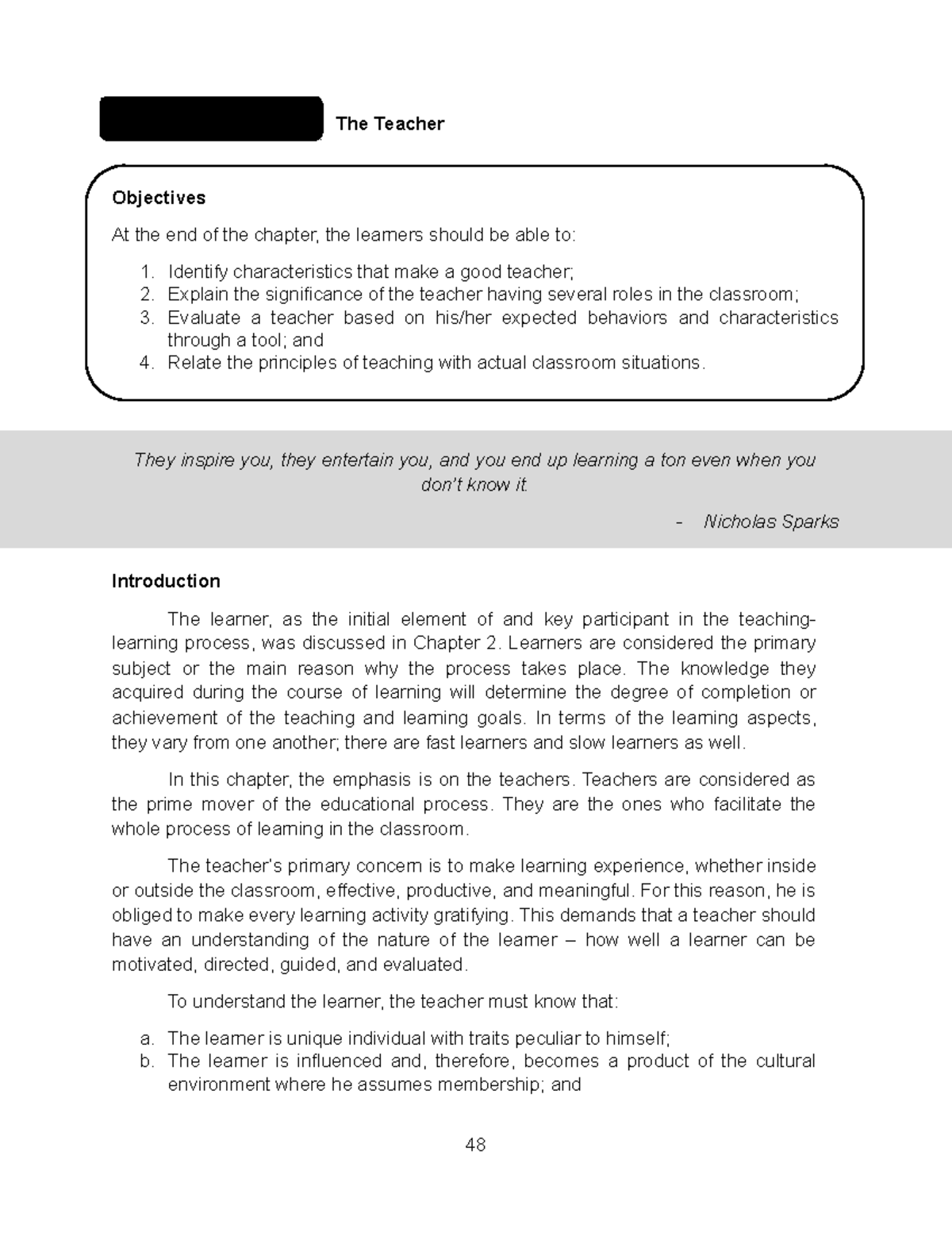 Chapter 3 The Teacher - The Teacher Objectives At the end of the ...