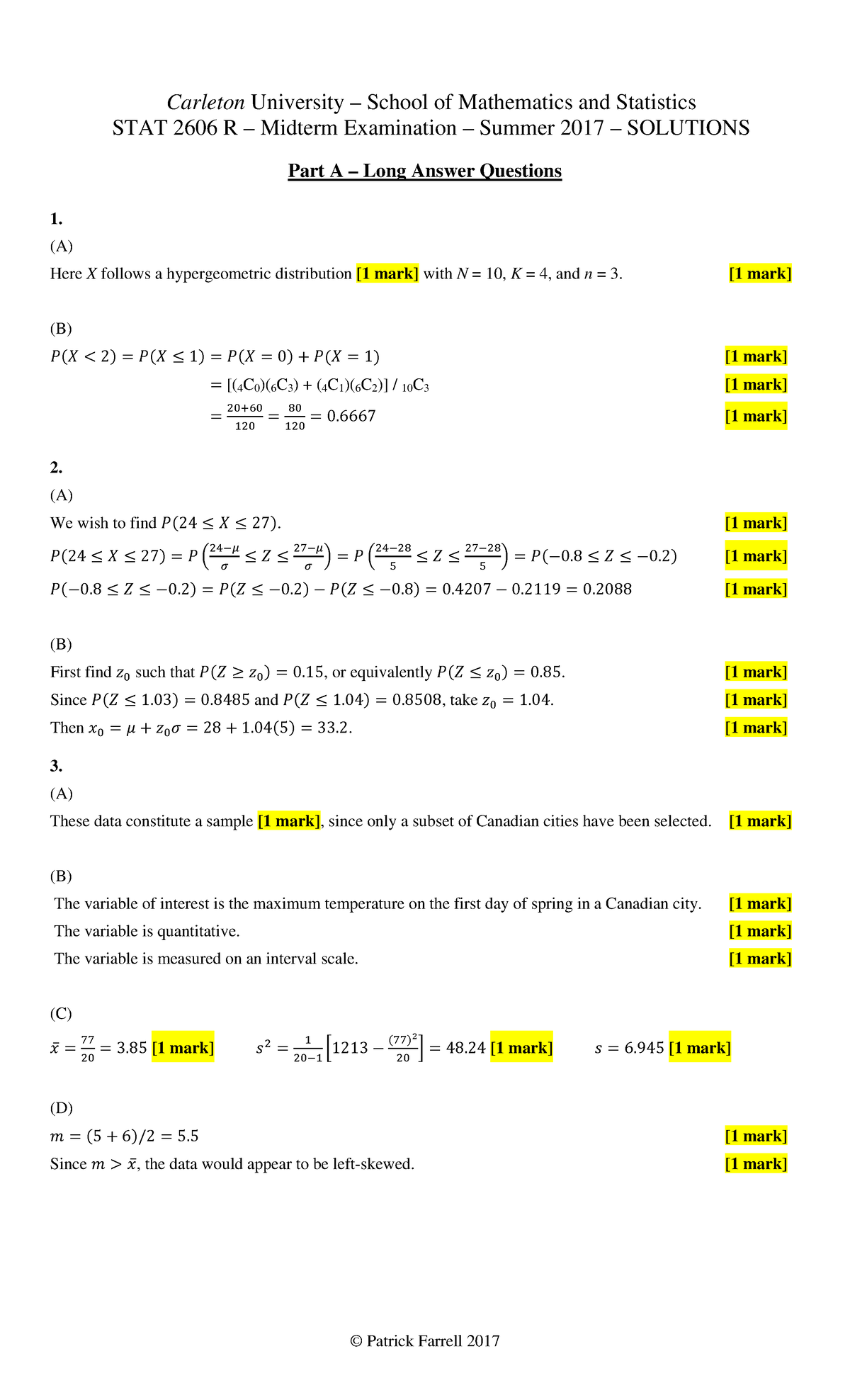MIDTERM 2020, answers - Carleton University – School of Mathematics and ...