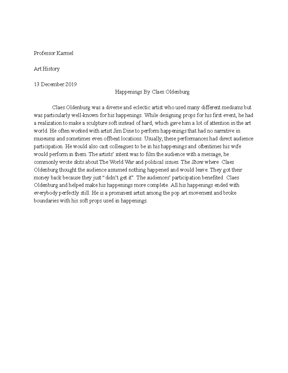 Happenings - Professor Kalmer - Professor Karmel Art History 13 ...