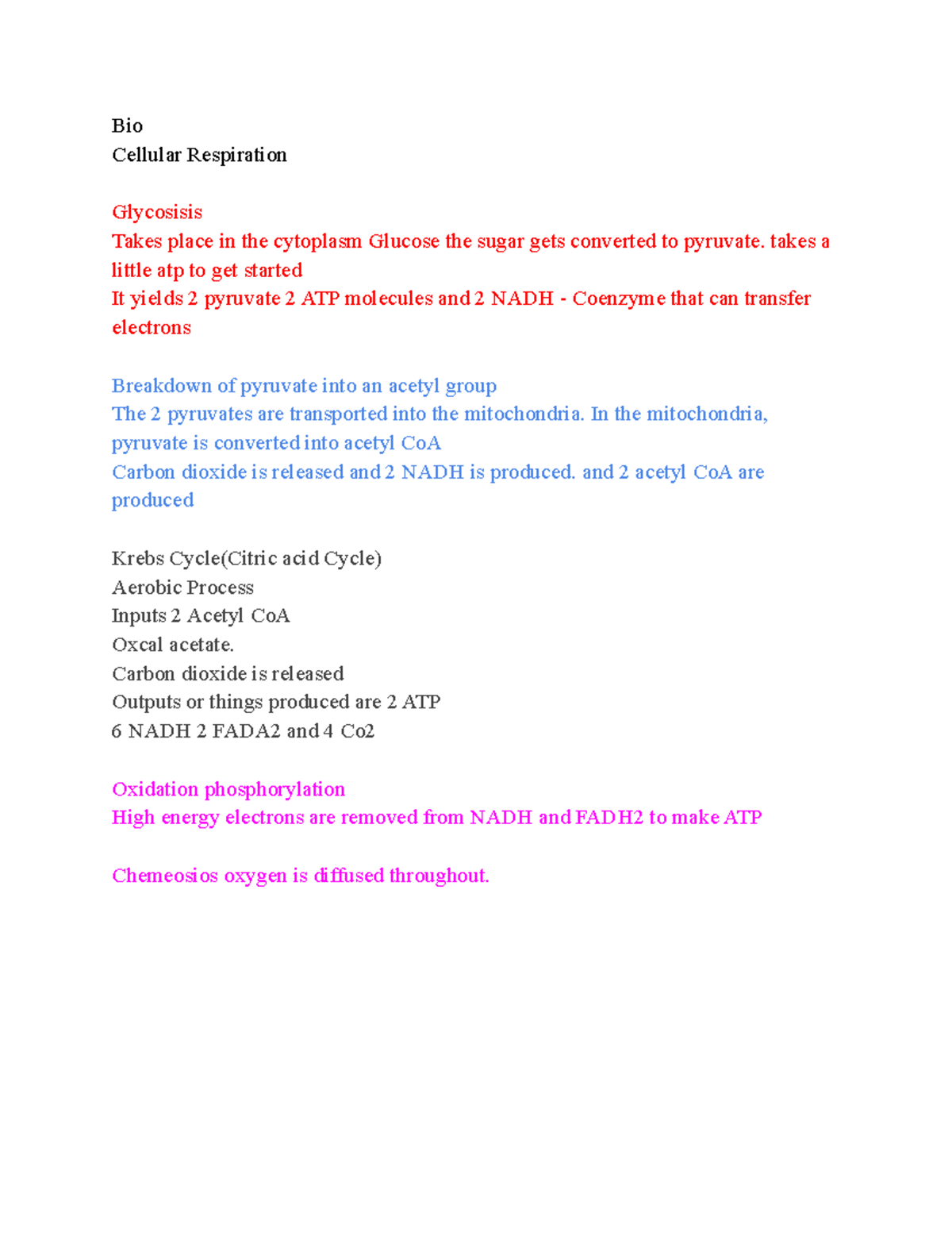 Bio Cellular Respiration - Bio Cellular Respiration Glycosisis Takes ...