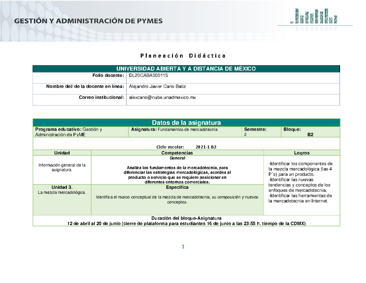 PD GFME U3 Alejandro Javier CANO Batiz - P l a n e a c i ó n D i d á c ...