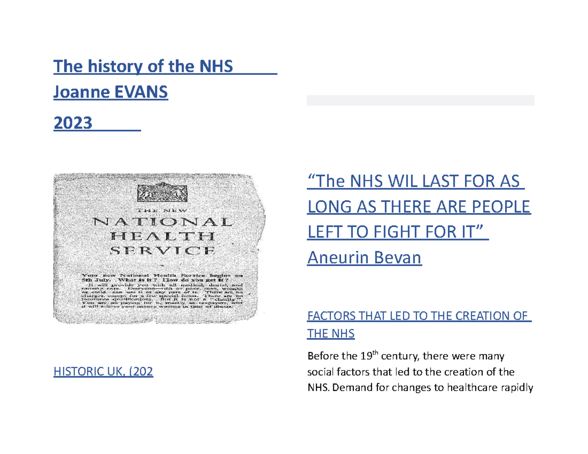 Nhs article - nhs - PA13MR099U - Studocu