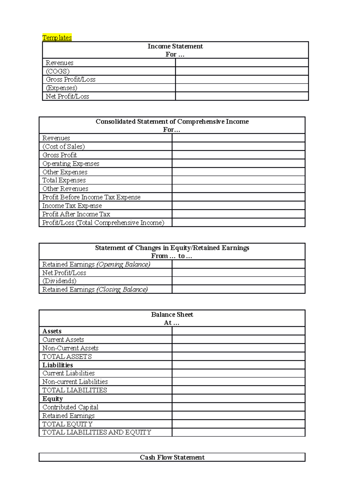 ABDA Mid Sem Prep:templates - Templates Income Statement For ...