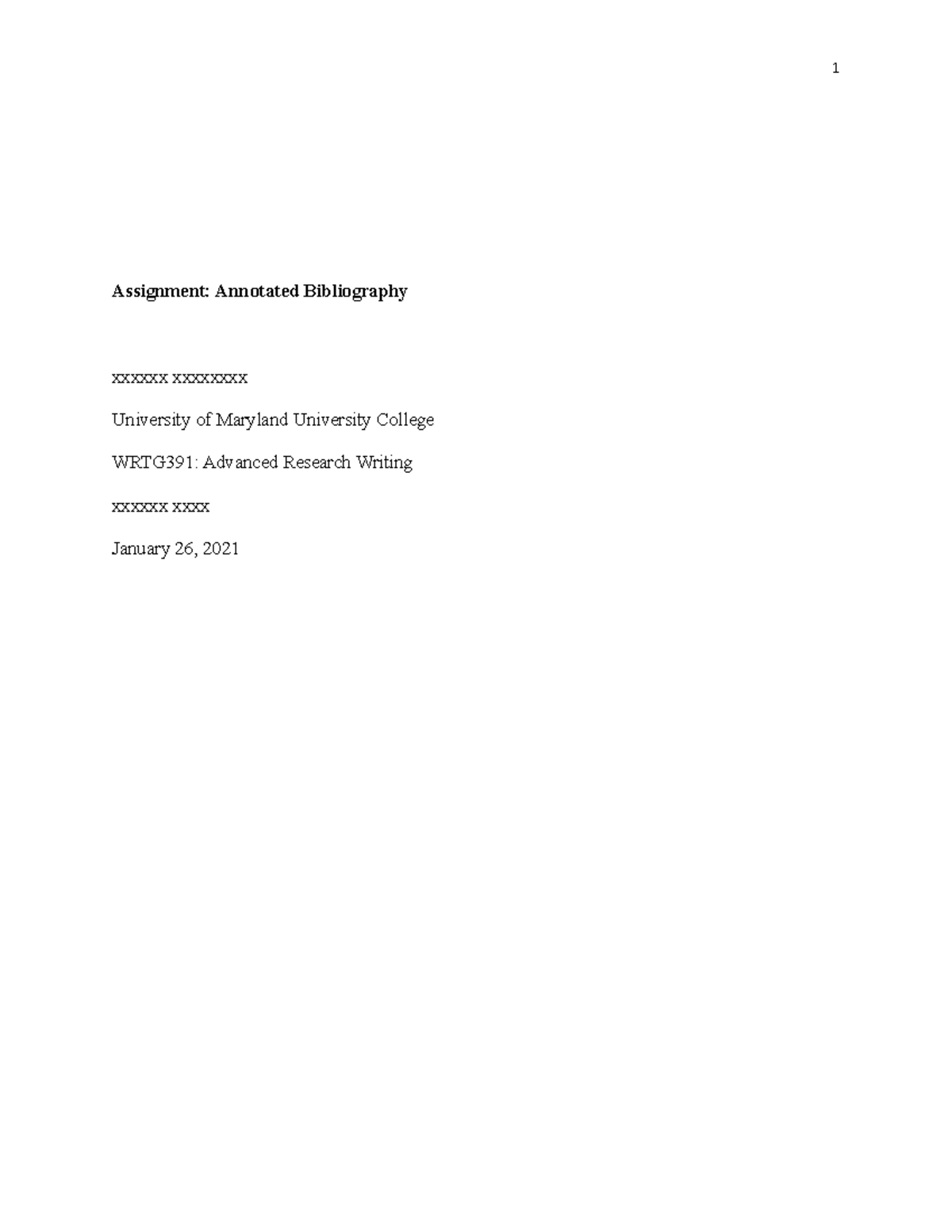 Language Sample Annotated Bibliography WRTG 3911 - Assignment: Annotated Bibliography xxxxxx ...