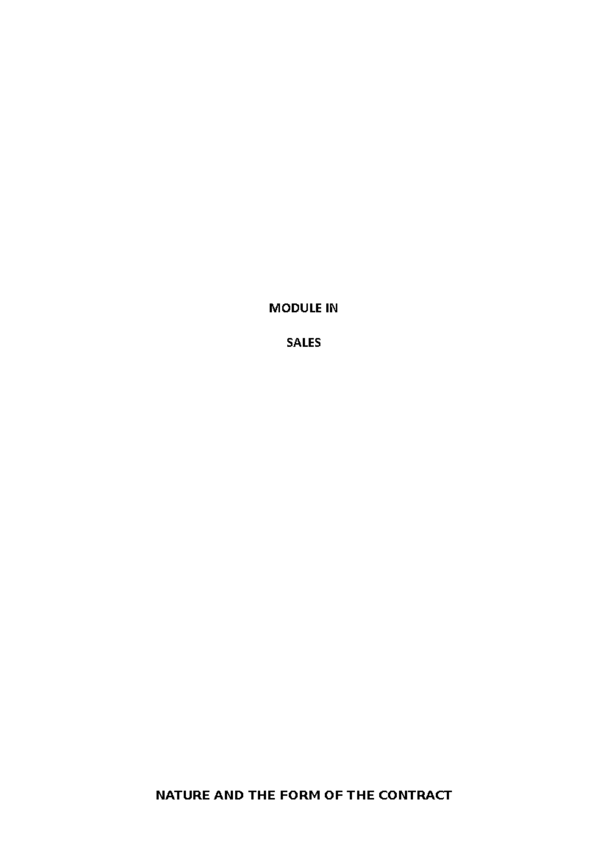 Sales-module - Notes - MODULE IN SALES NATURE AND THE FORM OF THE ...