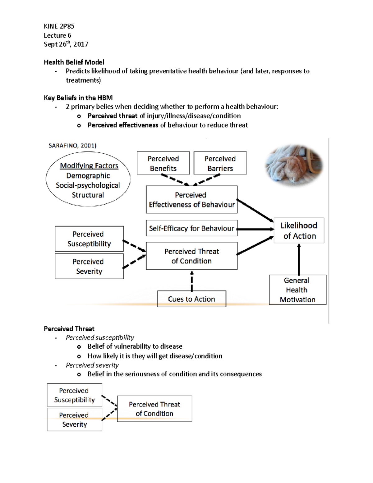 2P85 Lecture 6 - Lecture 6 Sept 26th, 2017 Health Belief Model ...