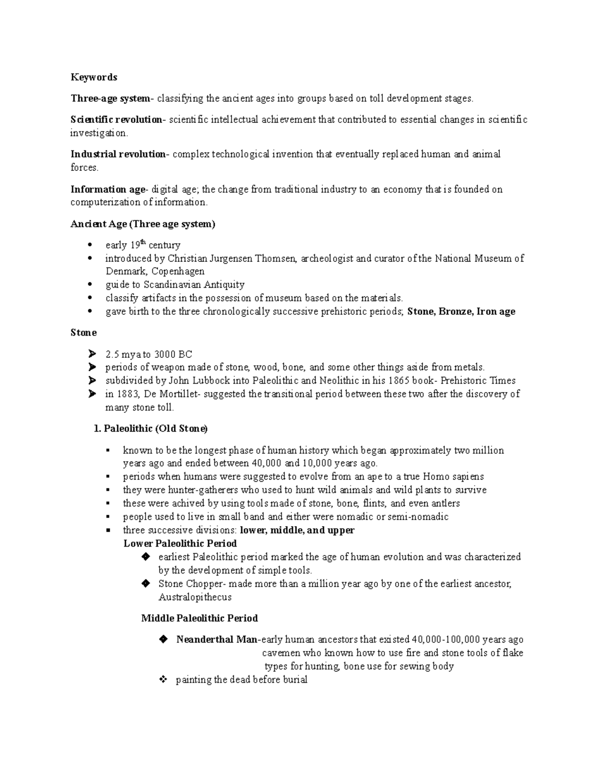 Chap 1 scitech reviewer - Keywords Three-age system- classifying the ...