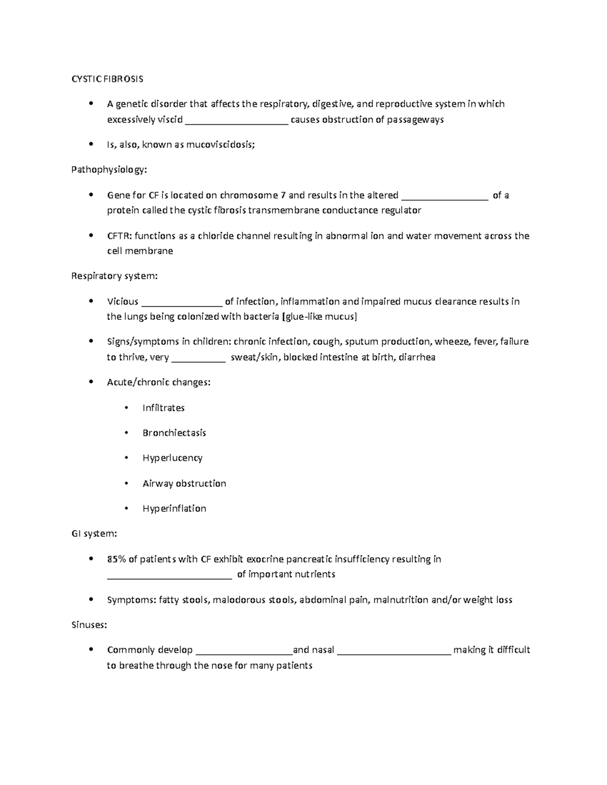 11- Cystic Fibrosis F22 - CYSTIC FIBROSIS A genetic disorder that ...