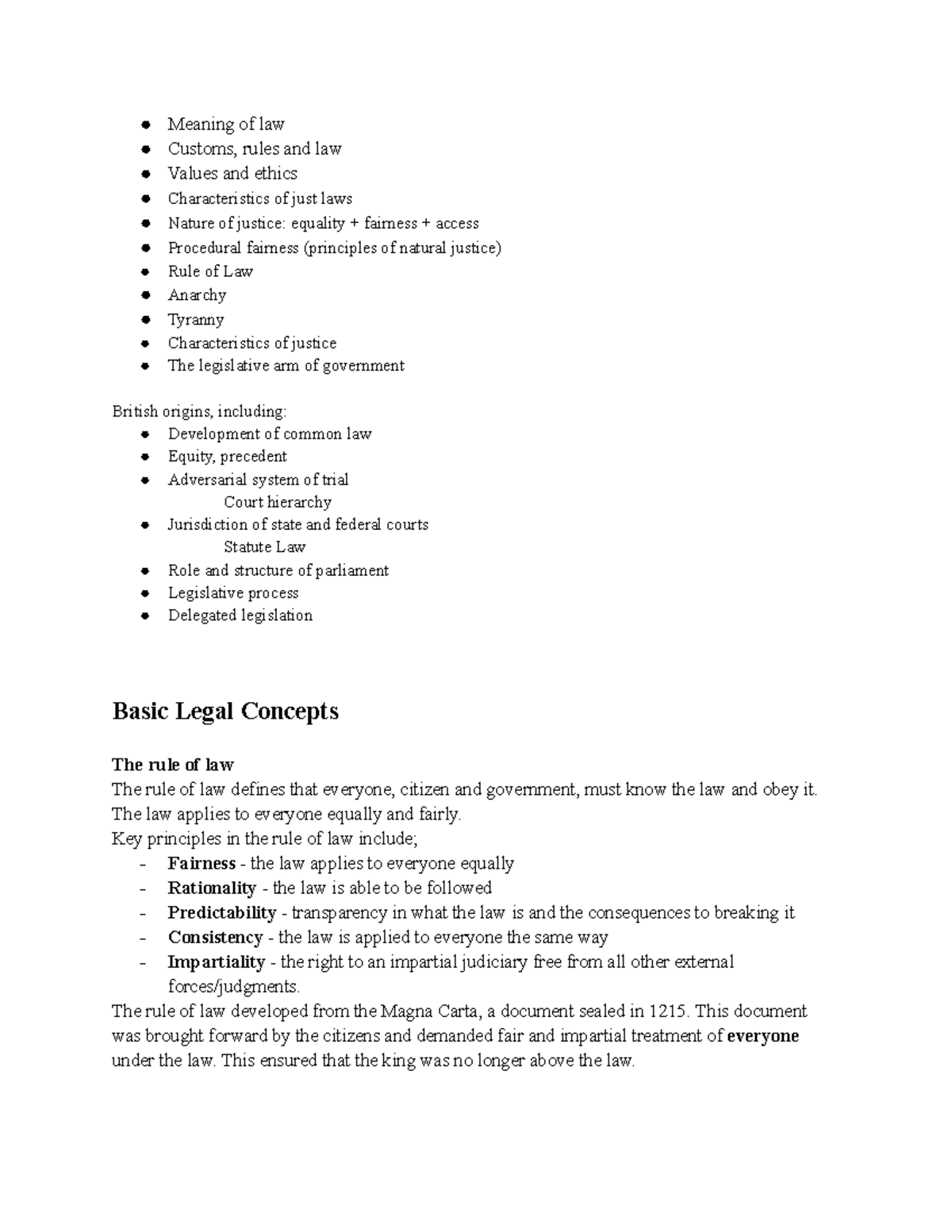 Legal Studies Revision Document - Meaning of law Customs, rules and law ...