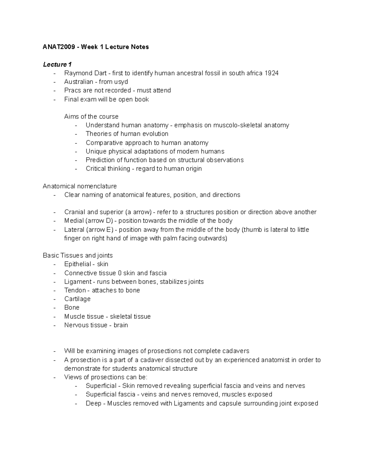 ANAT2009 - Lecture Notes Whole Course - ANAT2009 - USyd - Studocu