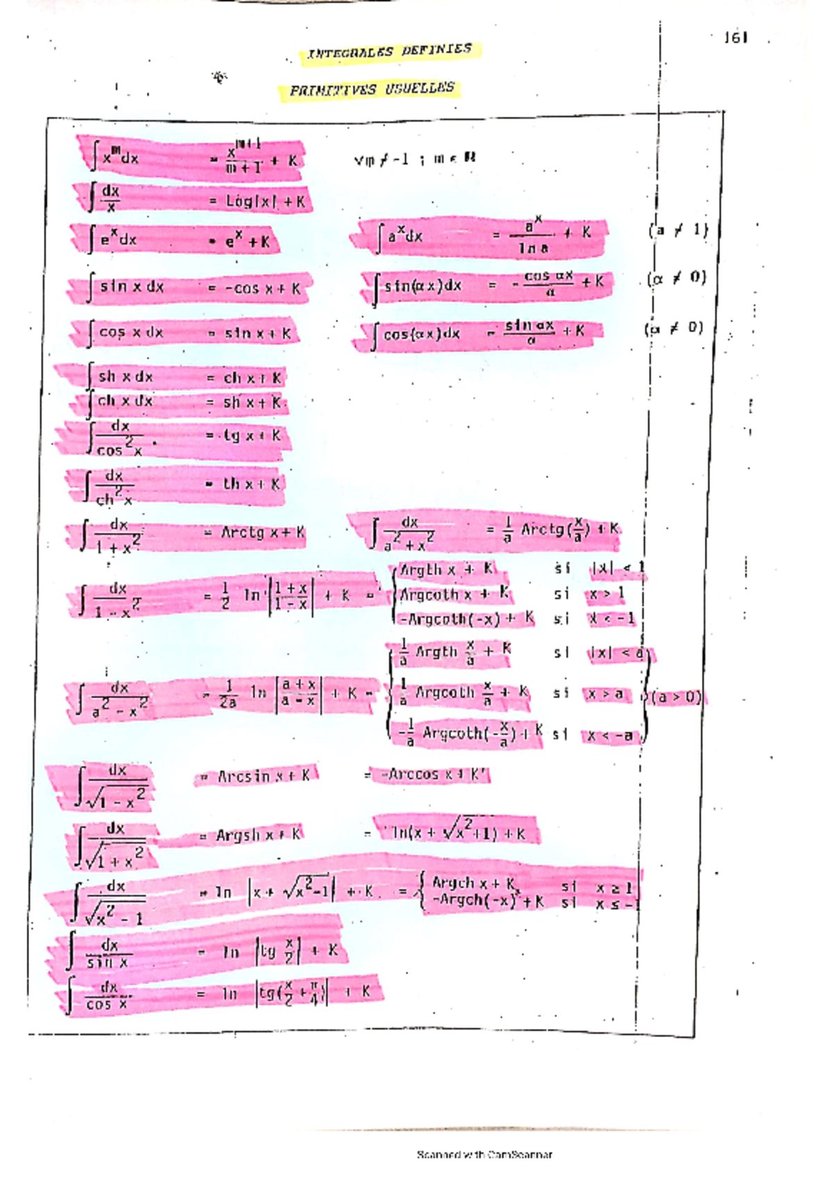 Cahier d exam Analyse - sssss - 161 INTEGRALES DEFINIES PRIMITIVES ...