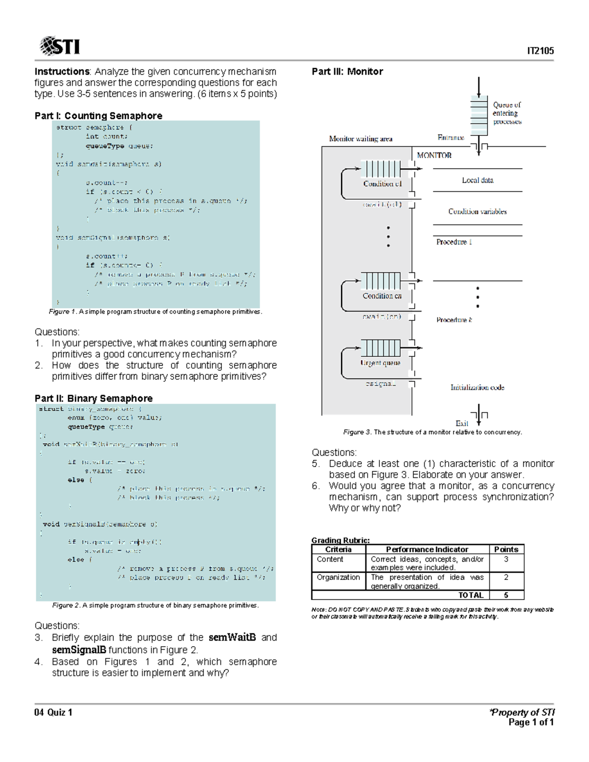 04 Quiz 14 - COURSE WORK - IT 04 Quiz 1 *Property of STI Page 1 of 1 ...