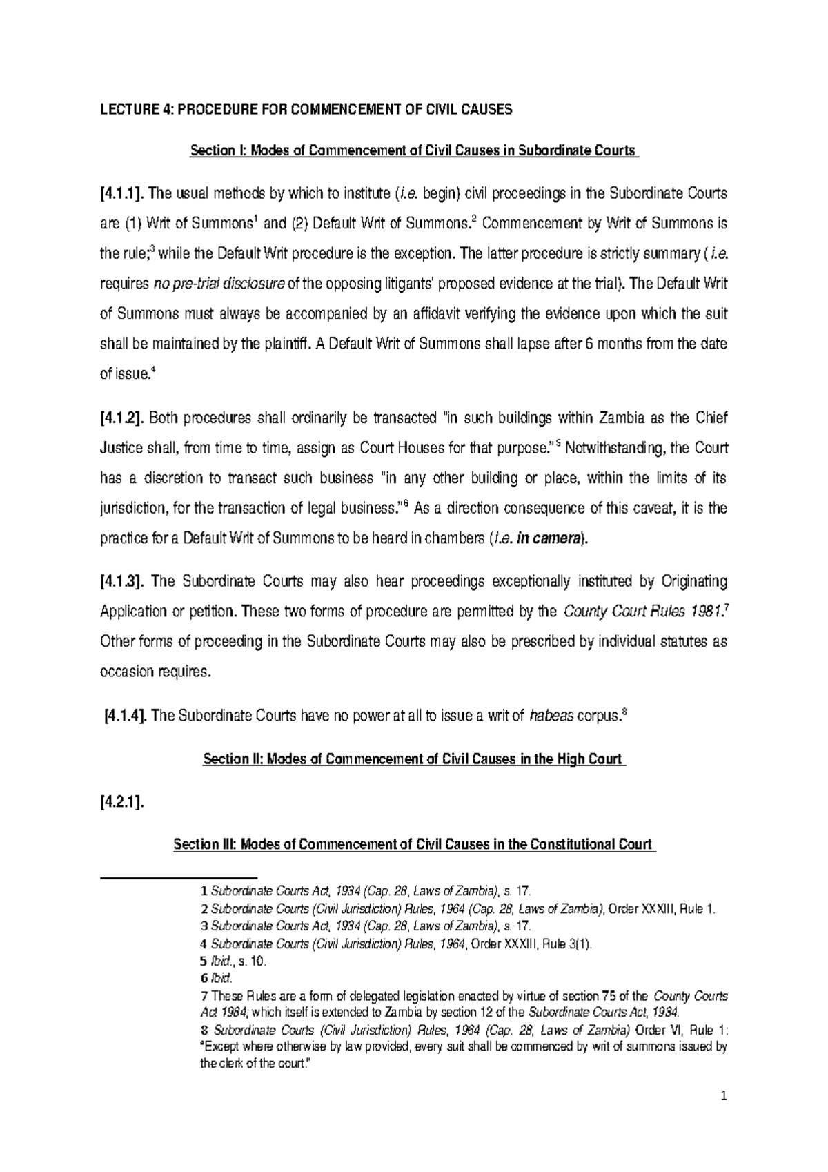 Lecture 4- Modes OF Commencement OF Civil Proceedings IN THE ...