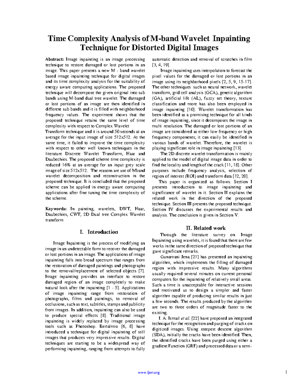 Time Complexity Analysis of M-band Wavelet Inpainting Technique for ...