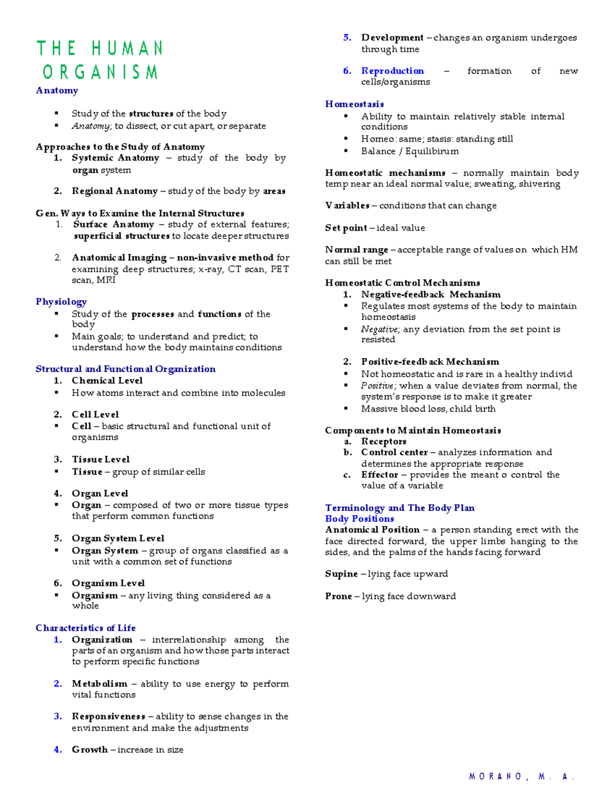The Human Organism - Nursing note - M O R A N O , M. A. T H E H U M A N ...