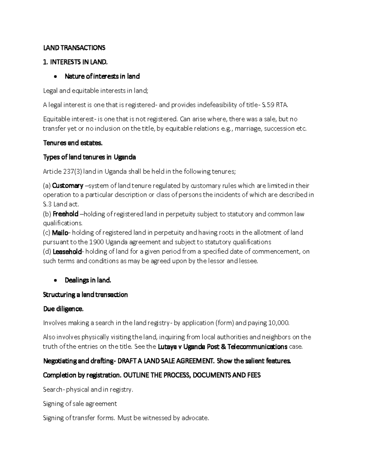 Final LAND Transactions 2 - Law - NU - Studocu