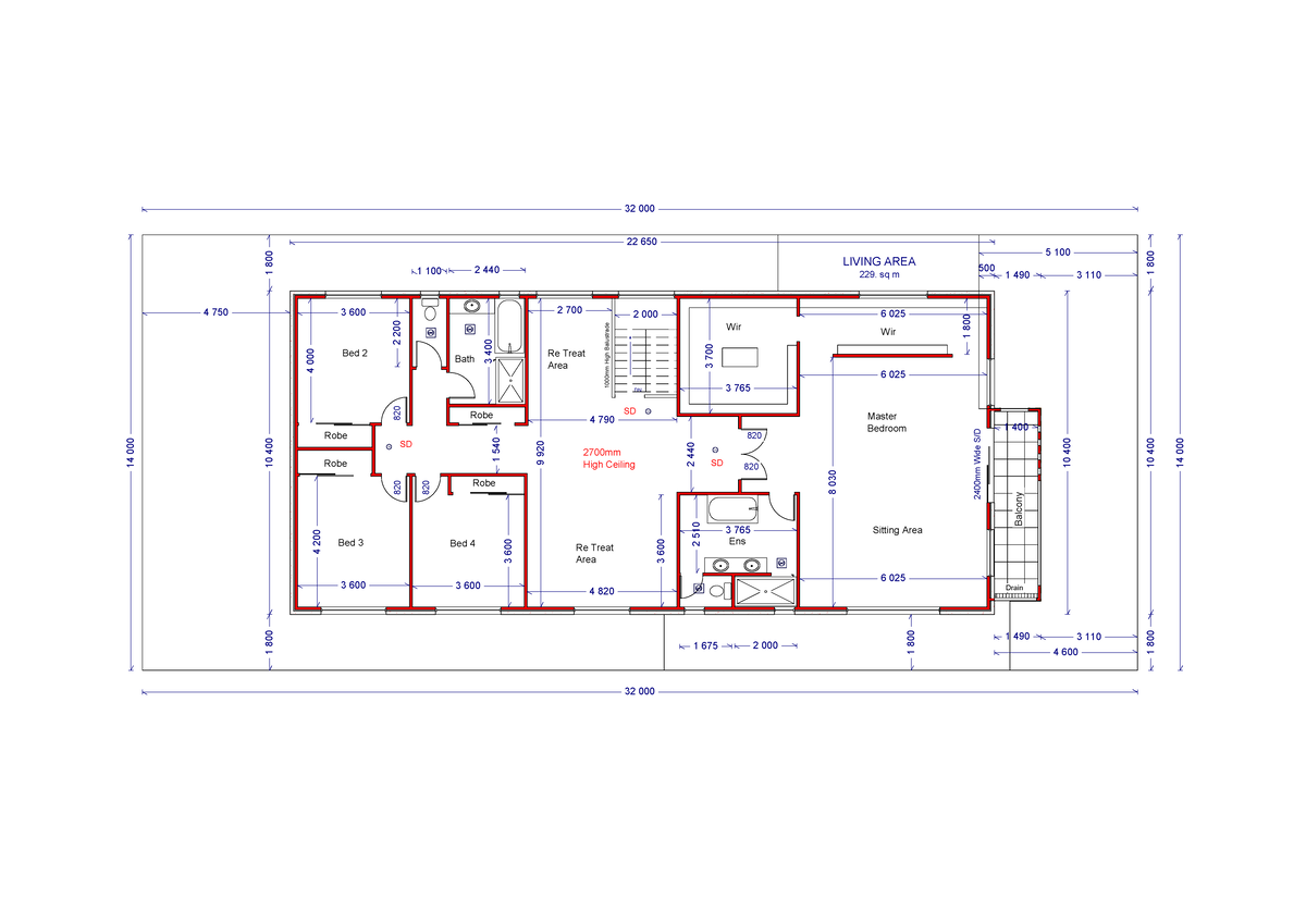 First Floor Plan2- DN SD SD SD LIVING AREA 229. sq m 2 200 22 650 10 400 3 400 1 675 2 000 3 765 ...