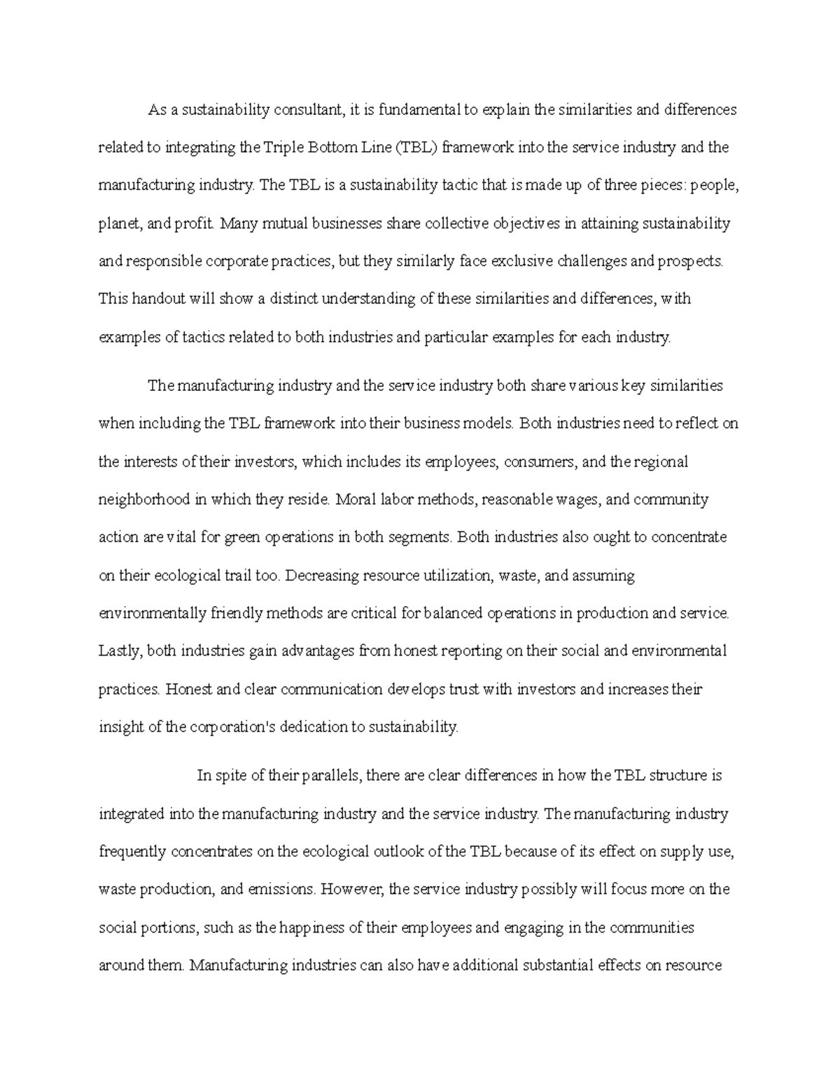 1-3 Assignment Triple Bottom Line Industry Comparison - As a ...
