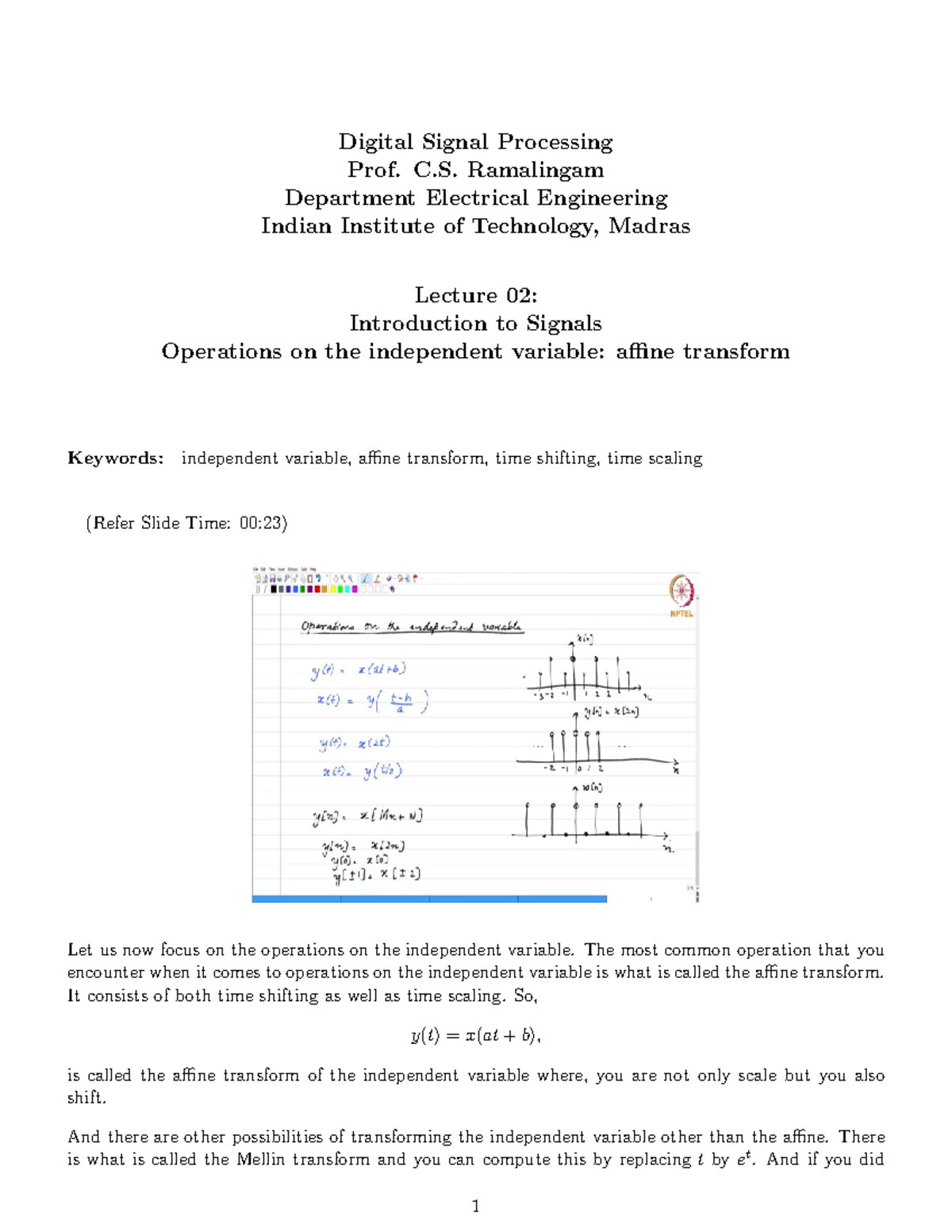 Lec2 - Official notes by Professor C.S. Ramalingam - Digital Signal ...