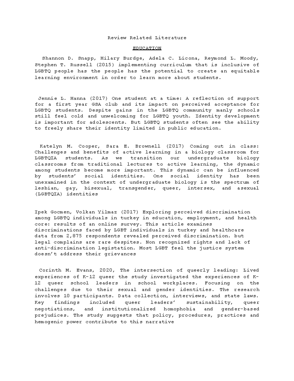 Review Related Literature - Review Related Literature EDUCATION Shannon ...