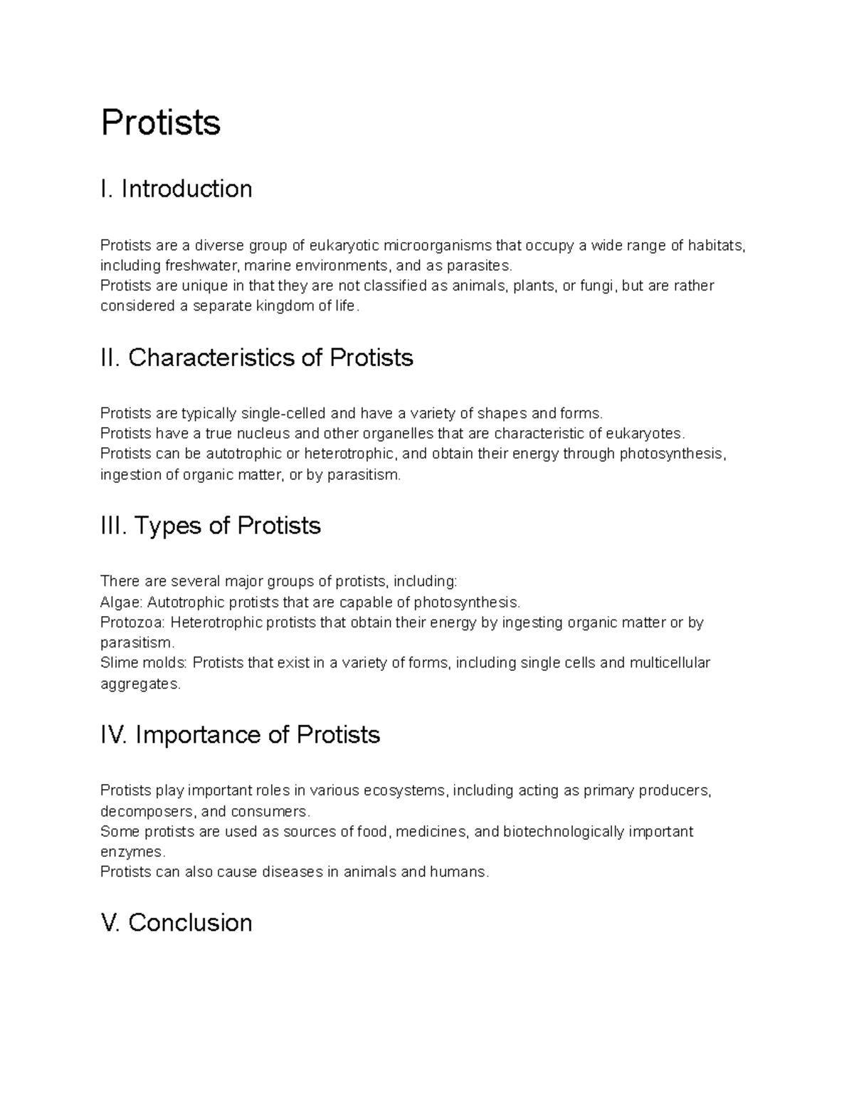 Microbiology (BIO-2010 ) Lecture 25 - Protists - Protists I. Introduction Protists are a diverse ...